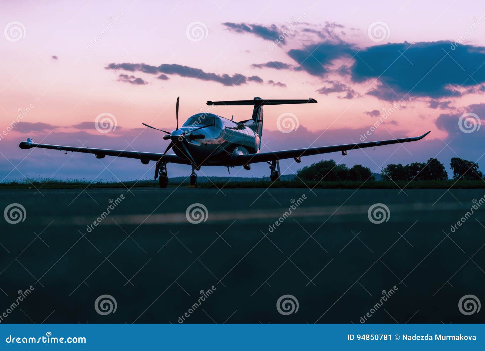 Single Turboprop Aircraft on Evening Runway. Stock Image - Image of ...