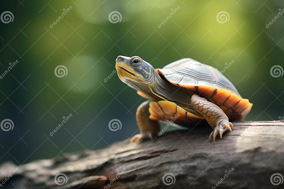 Single Turtle Stretching Neck Upwards on a Log Stock Photo - Image of ...