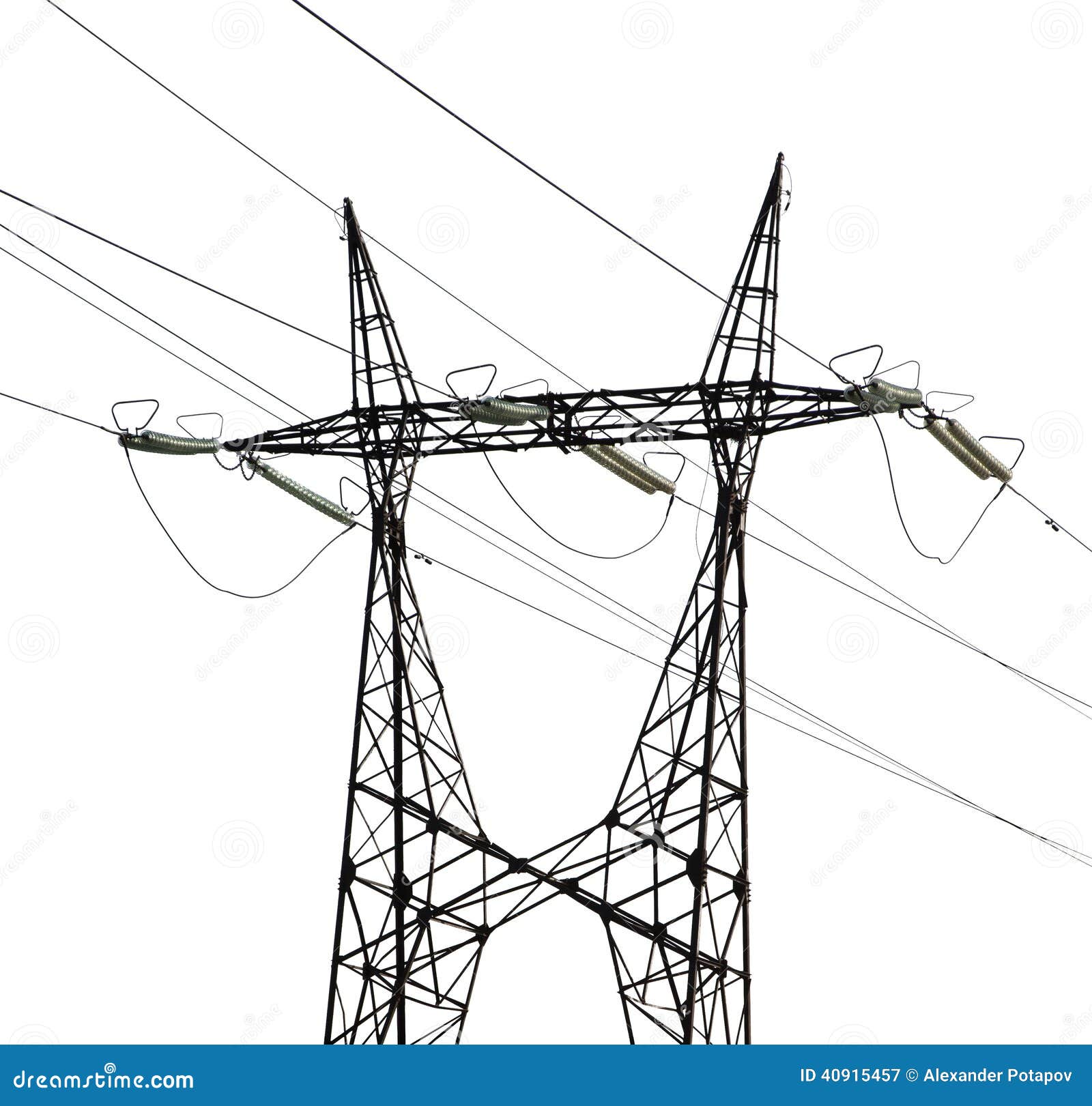 Single Twin Electrical Steel Pylon on White Stock Image - Image of ...