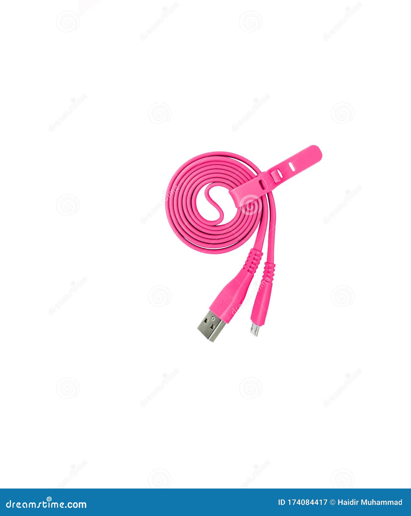 Single USB Micro Cable Isolated on White Background. Pink USB Cable for ...