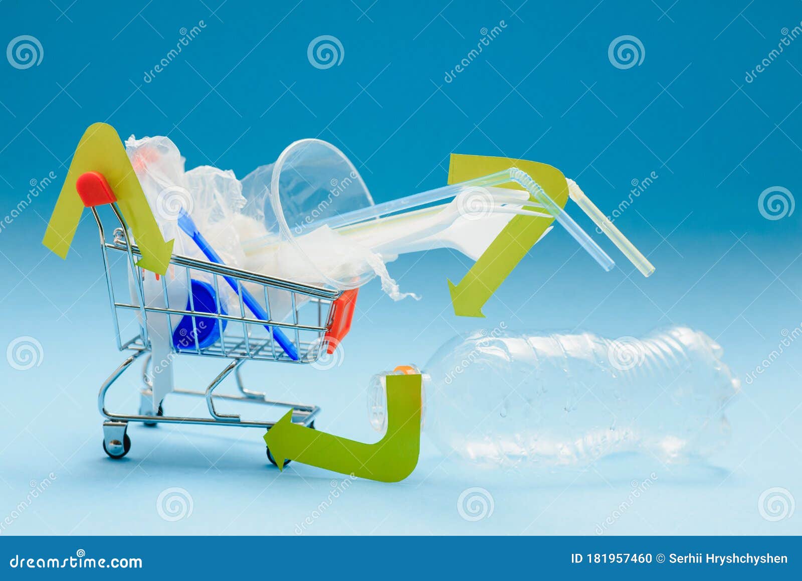 Single Use, Disposable Tableware and Recycling Sign on Background ...