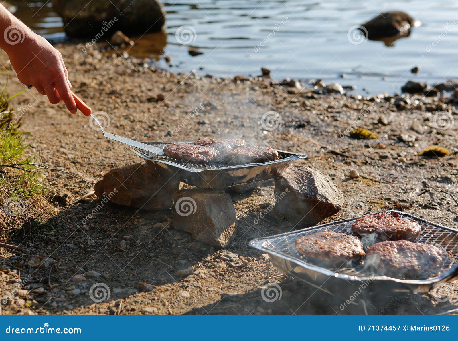 Single use grill stock image. Image of smoke, hand, meat - 71374457