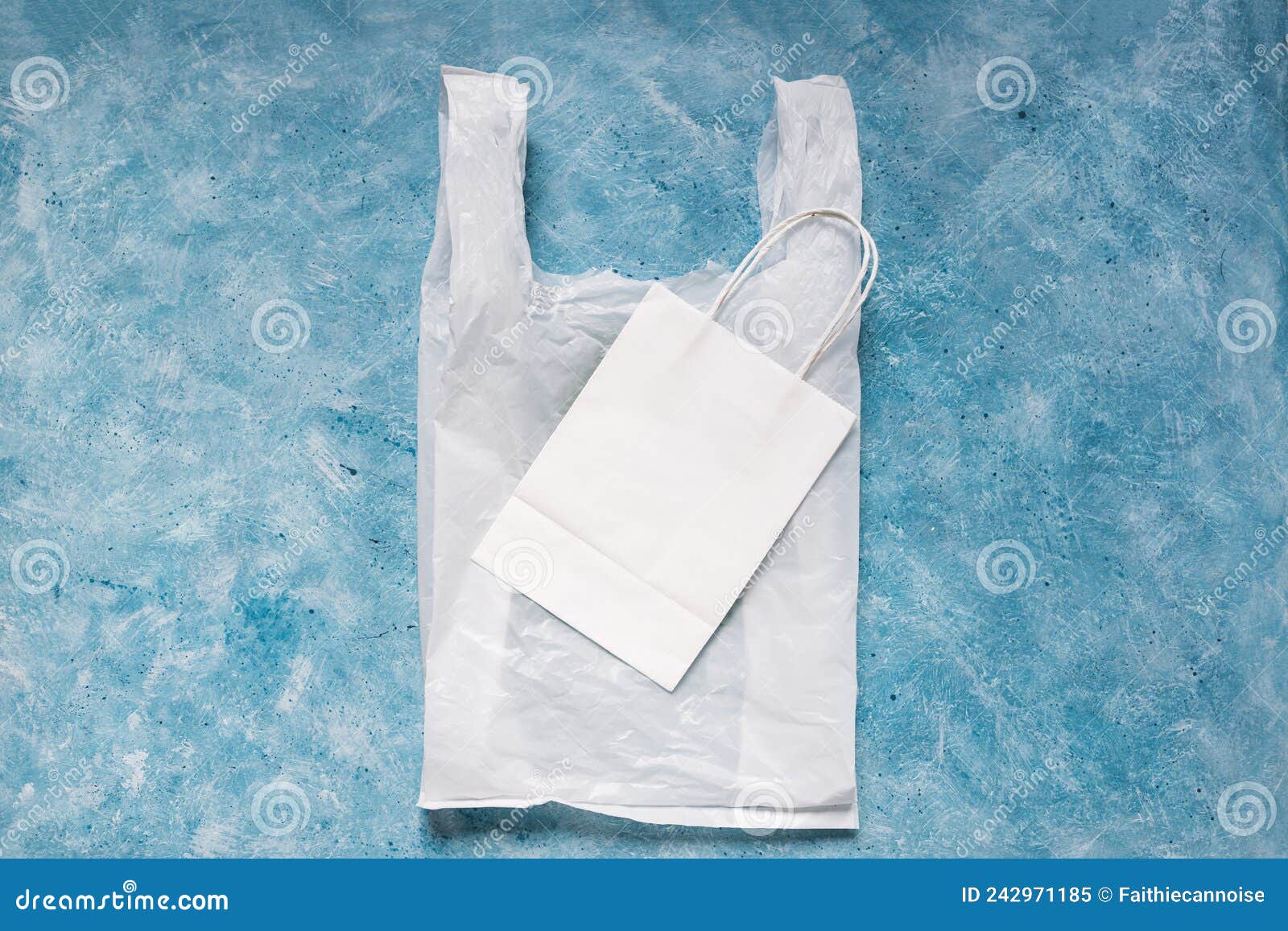 Single Use Plastic Bag Next To Paper One, Plastic Pollution and ...
