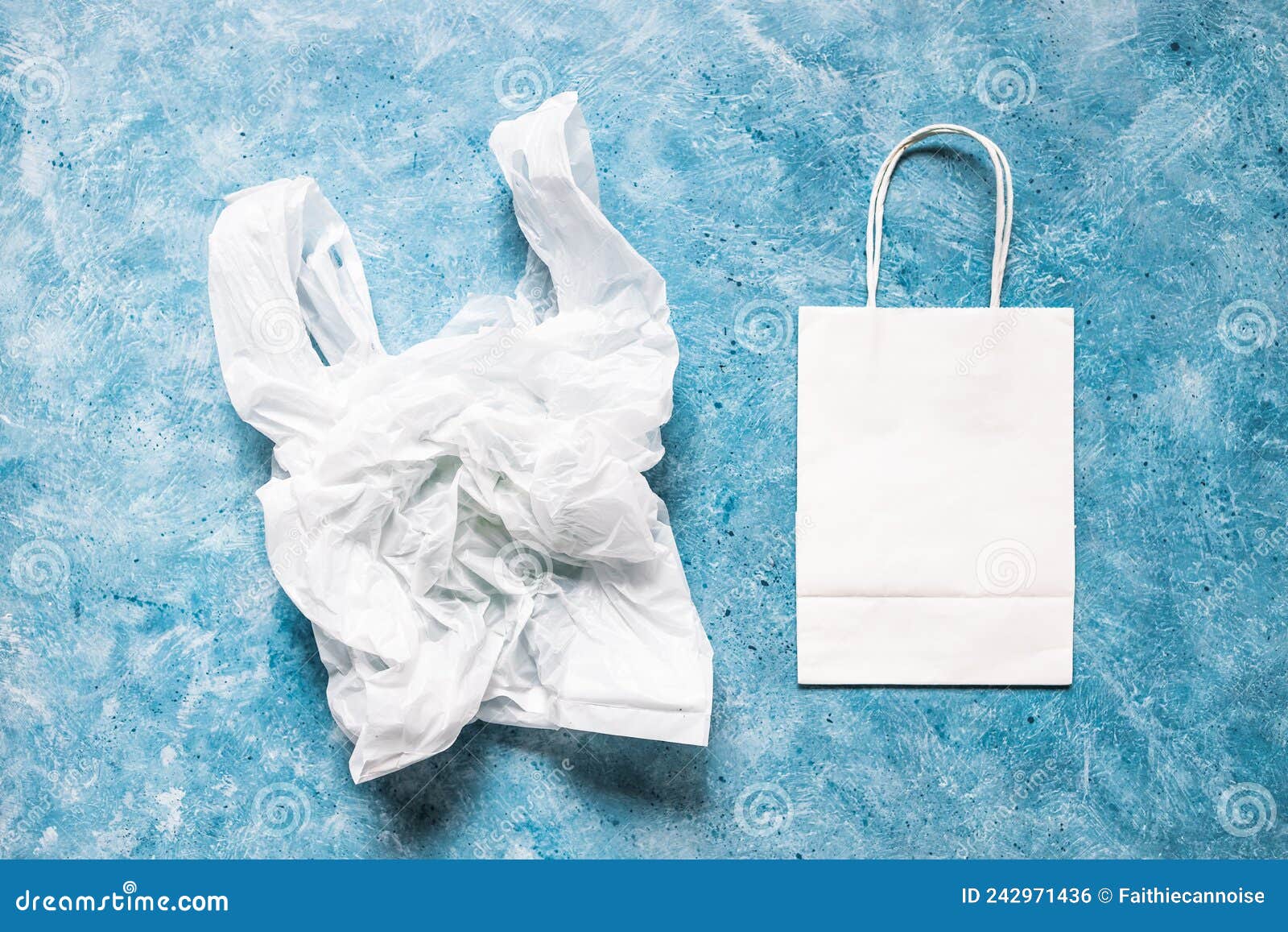 Single Use Plastic Bag Next To Paper One, Plastic Pollution and ...