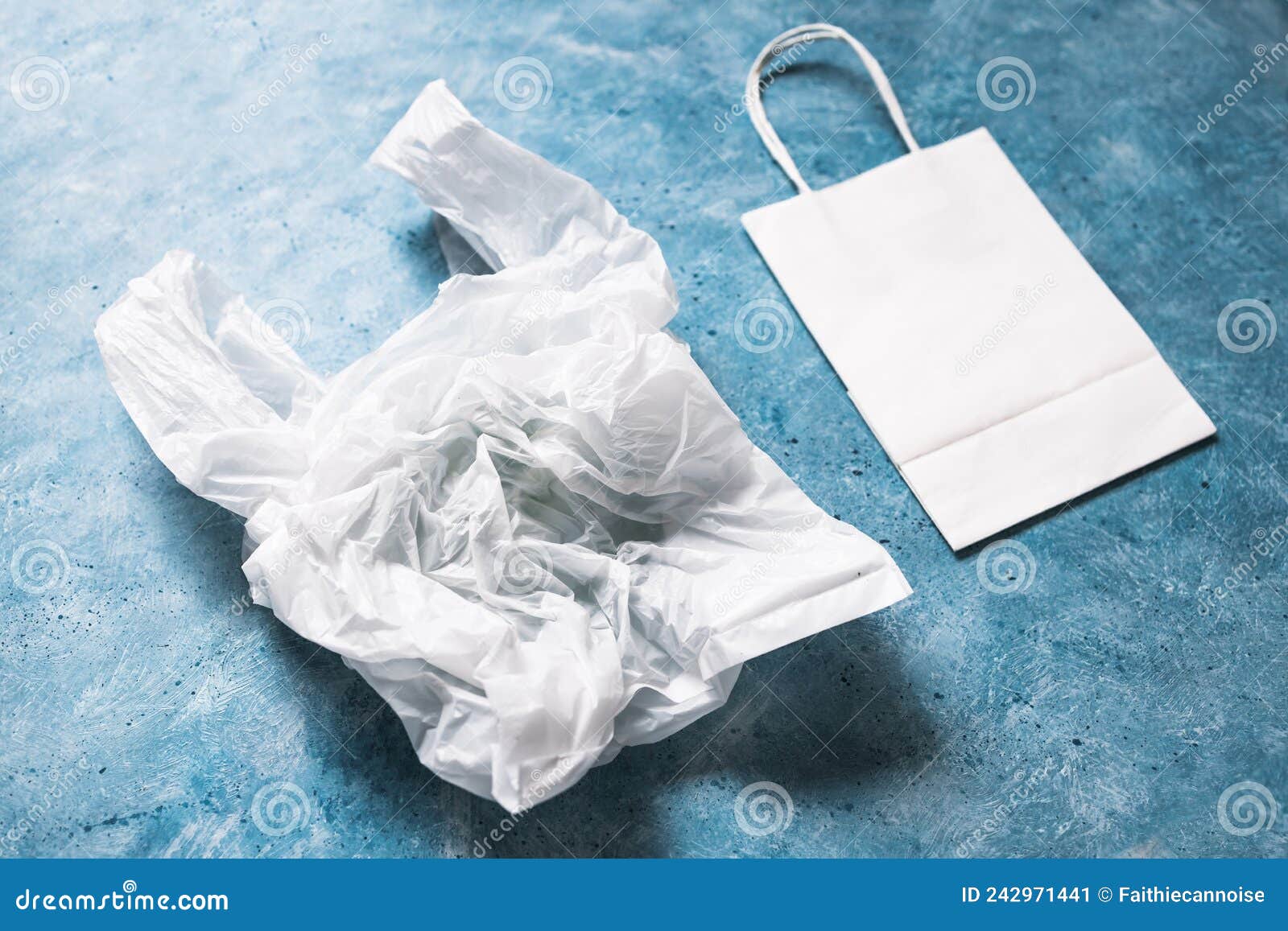Single Use Plastic Bag Next To Paper One, Plastic Pollution and ...