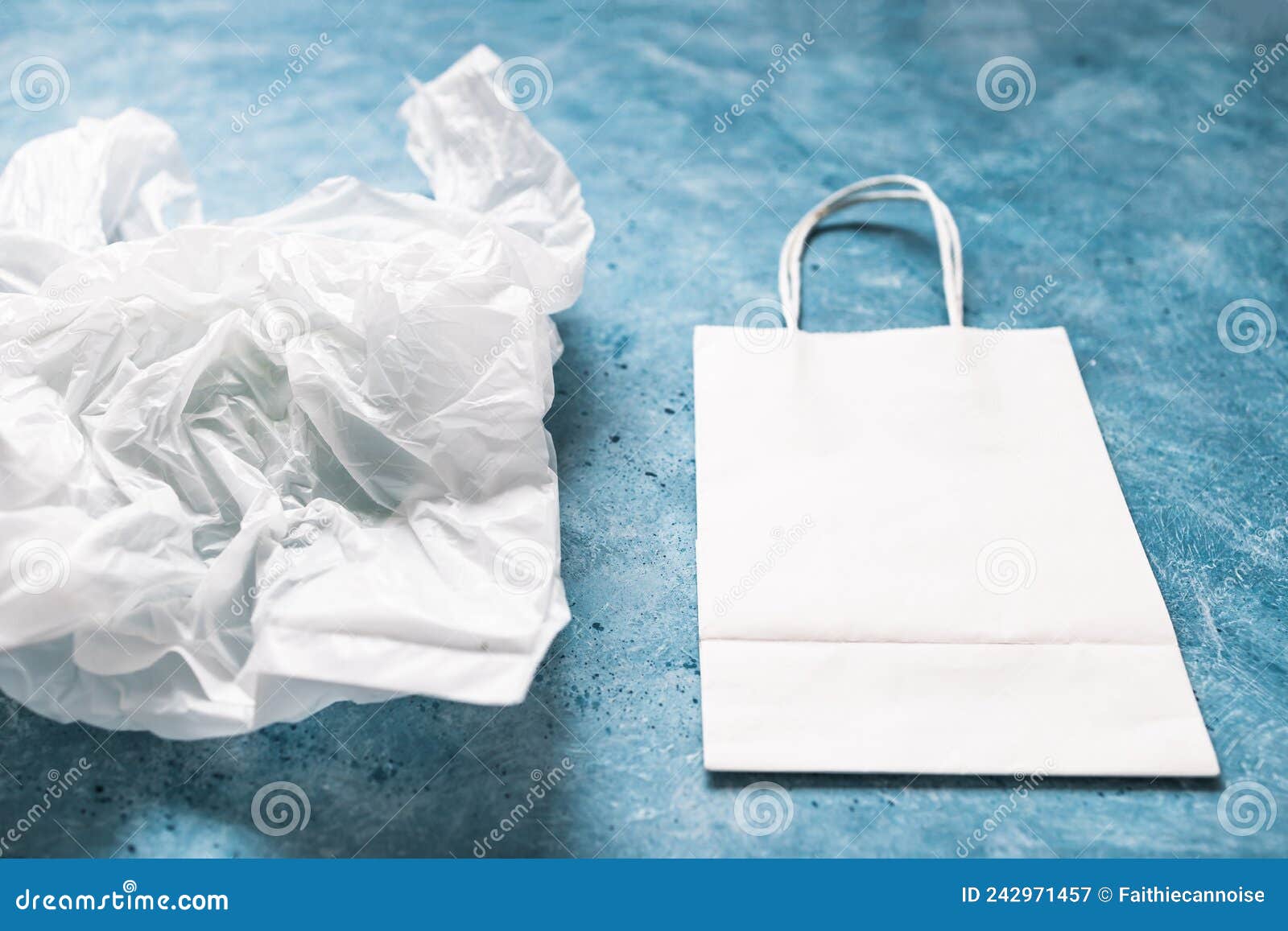 Single Use Plastic Bag Next To Paper One, Plastic Pollution and ...