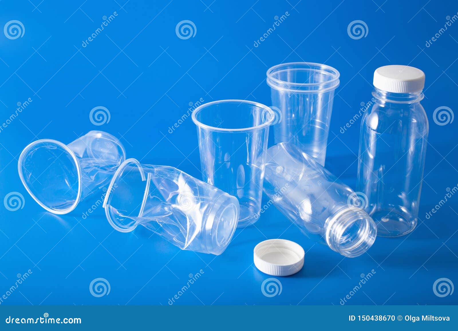 Single Use Plastic Bottles, Cup. Concept of Recycling Plastic, Plastic ...