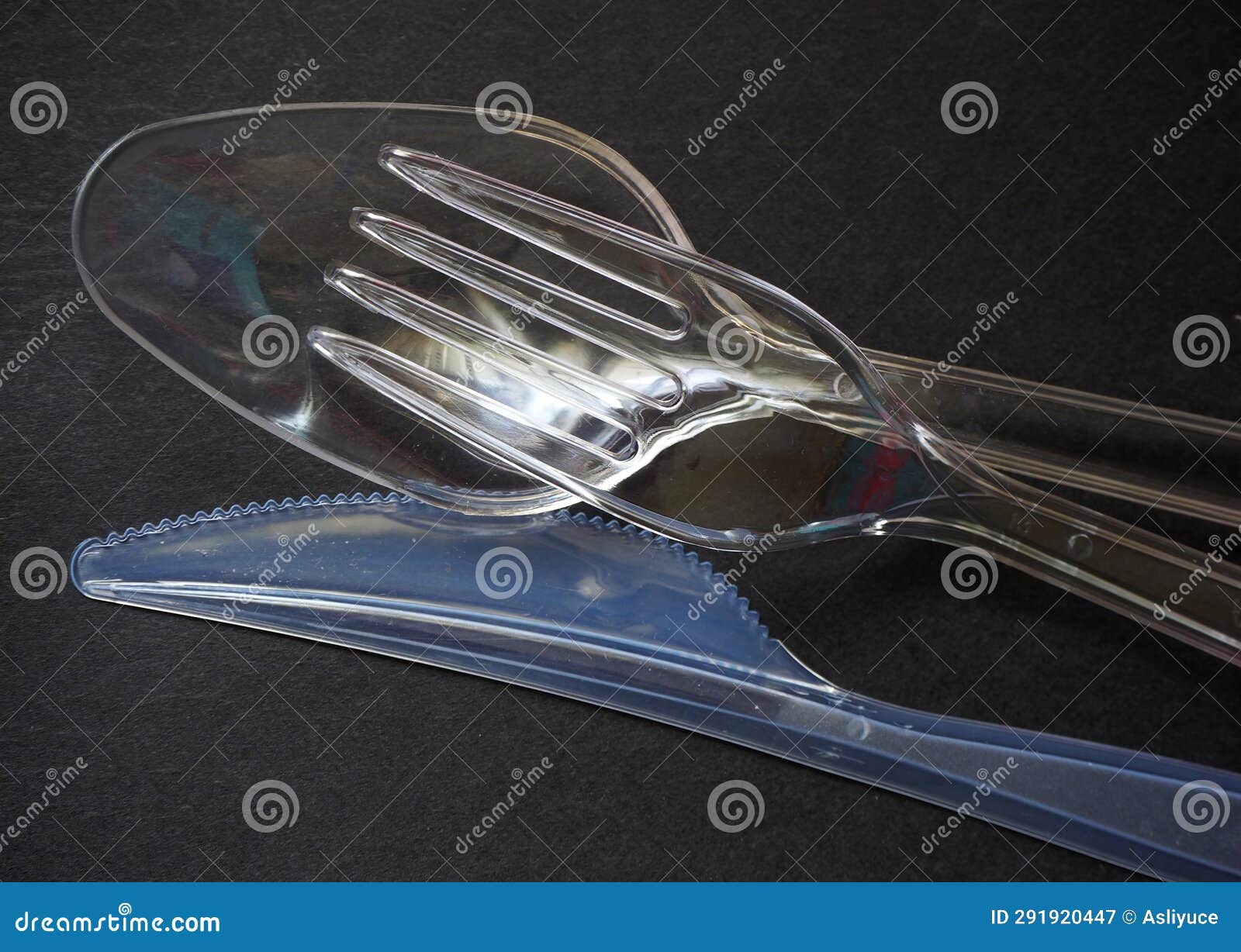 Single-use Plastic Cutlery on a Black Stock Image - Image of pollution ...