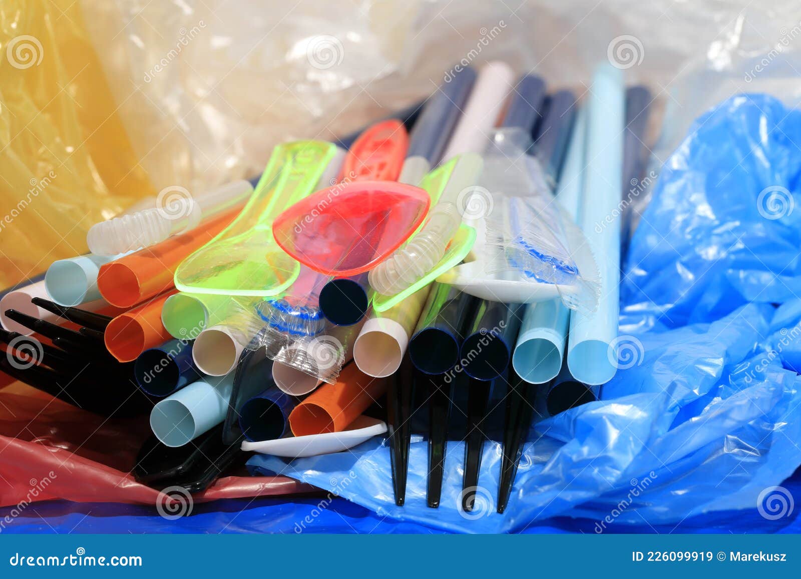 Single-use plastic goods stock image. Image of environment - 226099919