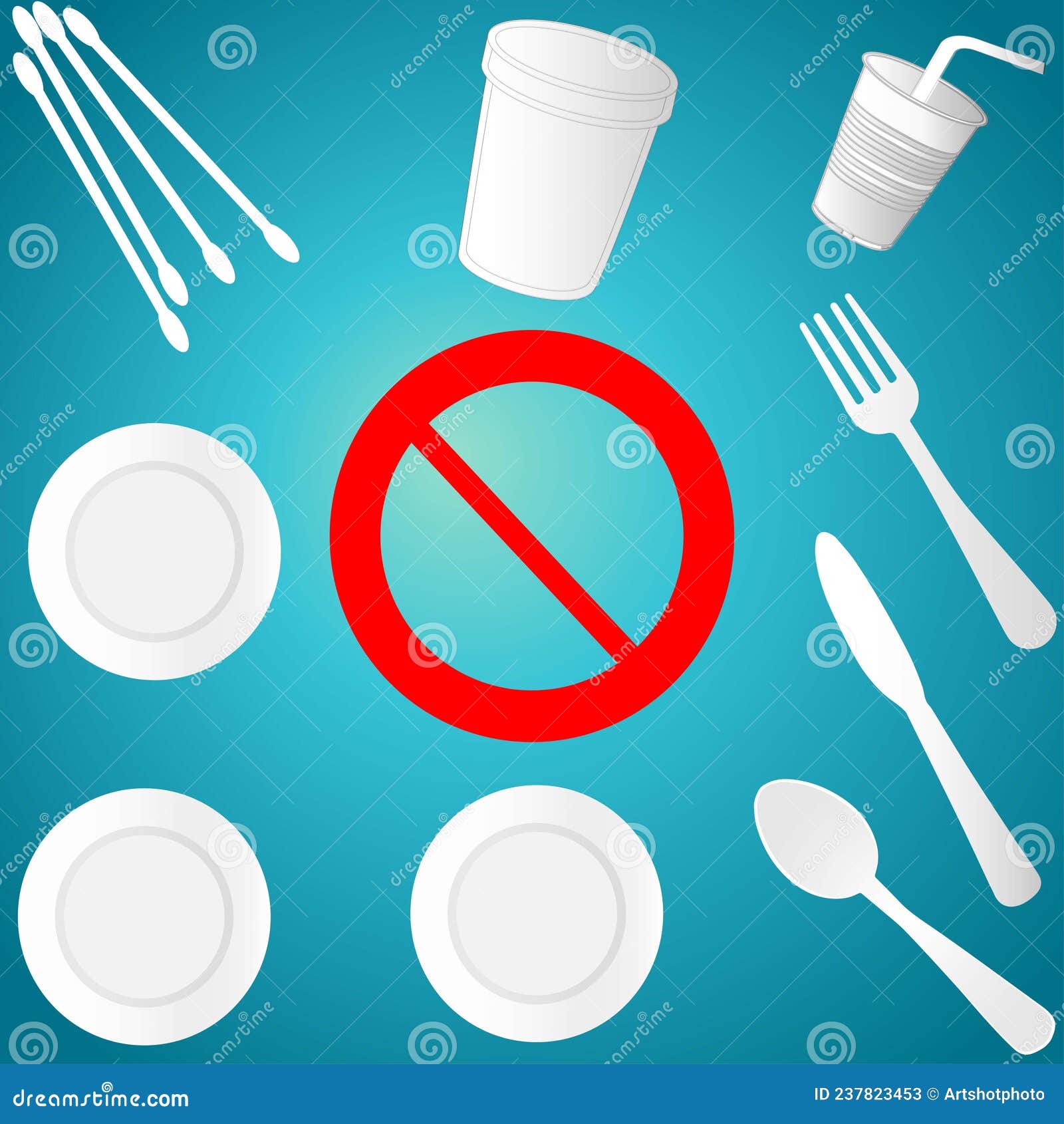 Single Use Plastic Objects with Prohibition Sign Stock Vector ...