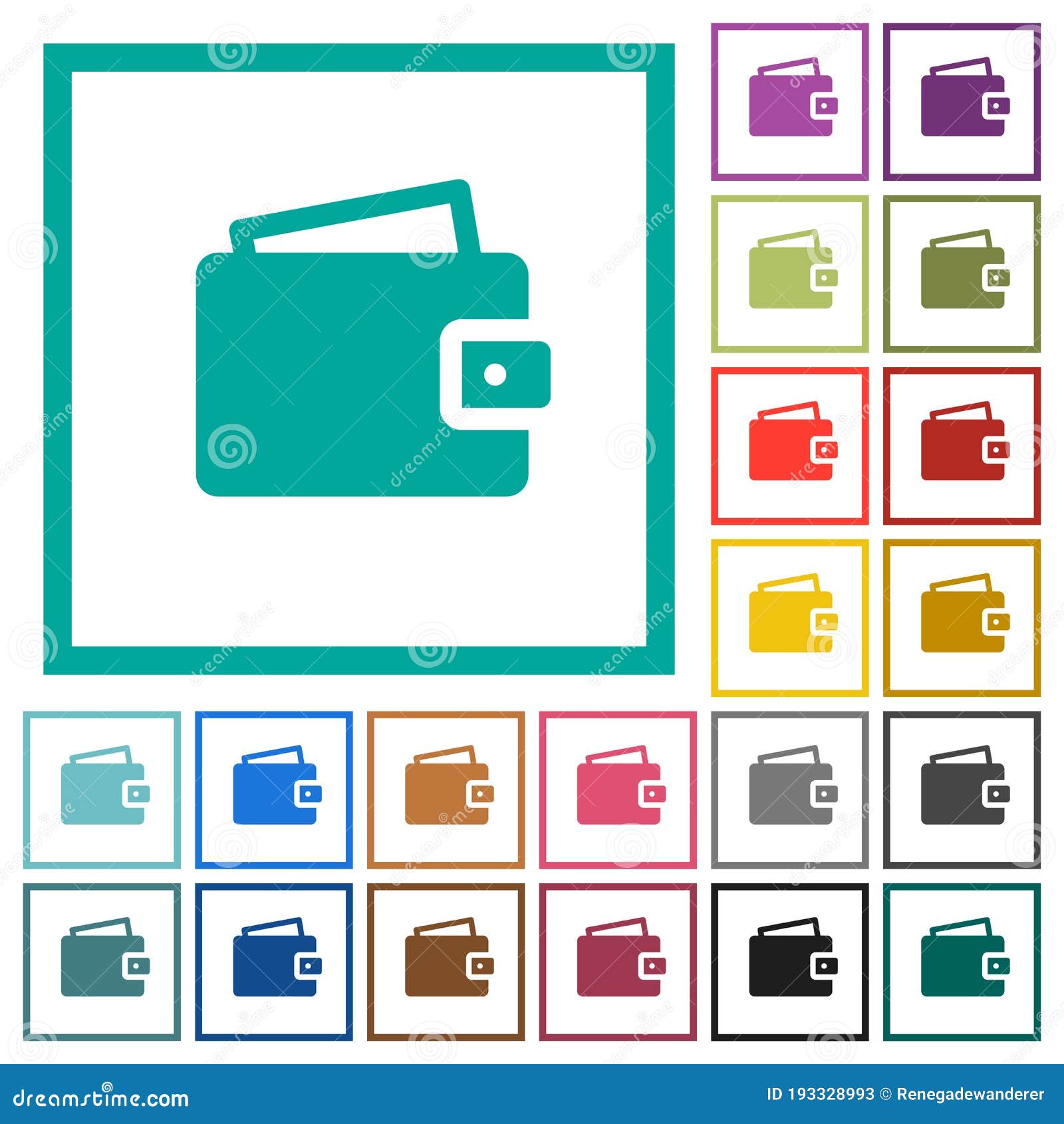 Single Wallet Flat Color Icons with Quadrant Frames Stock Vector ...