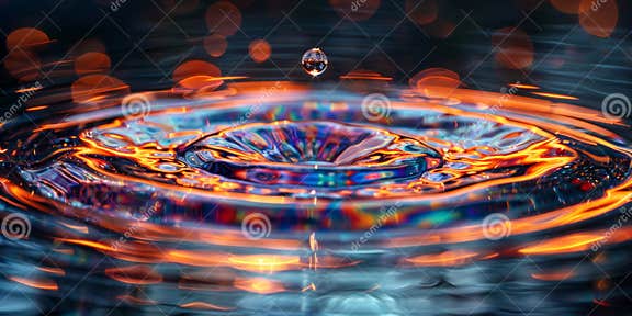 Single Water Drop Creating Ripple Effect with Bokeh Lights. Stock Image ...