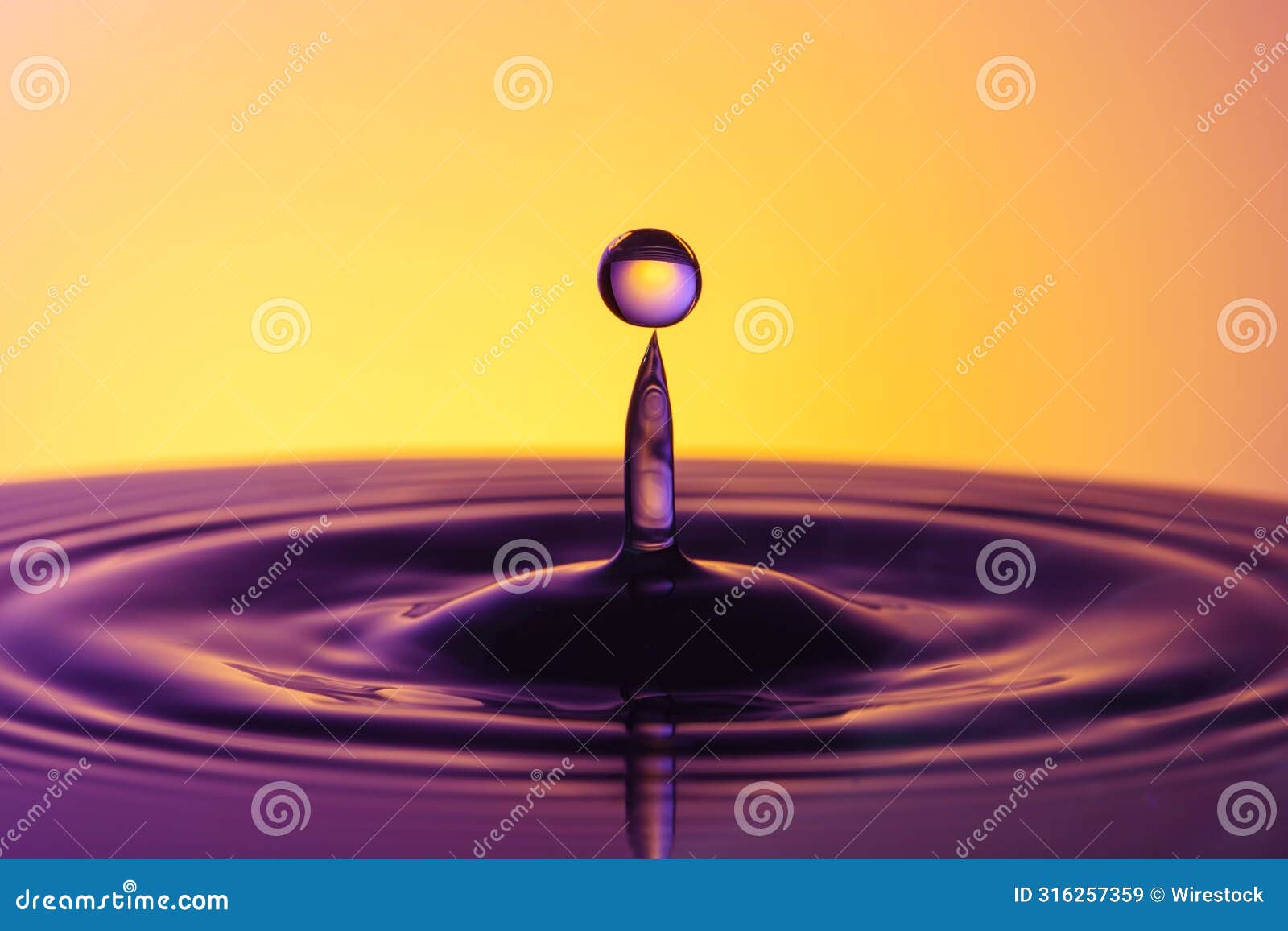 Single Water Droplet Hangs in a Dark Liquid Pool. Stock Image - Image ...