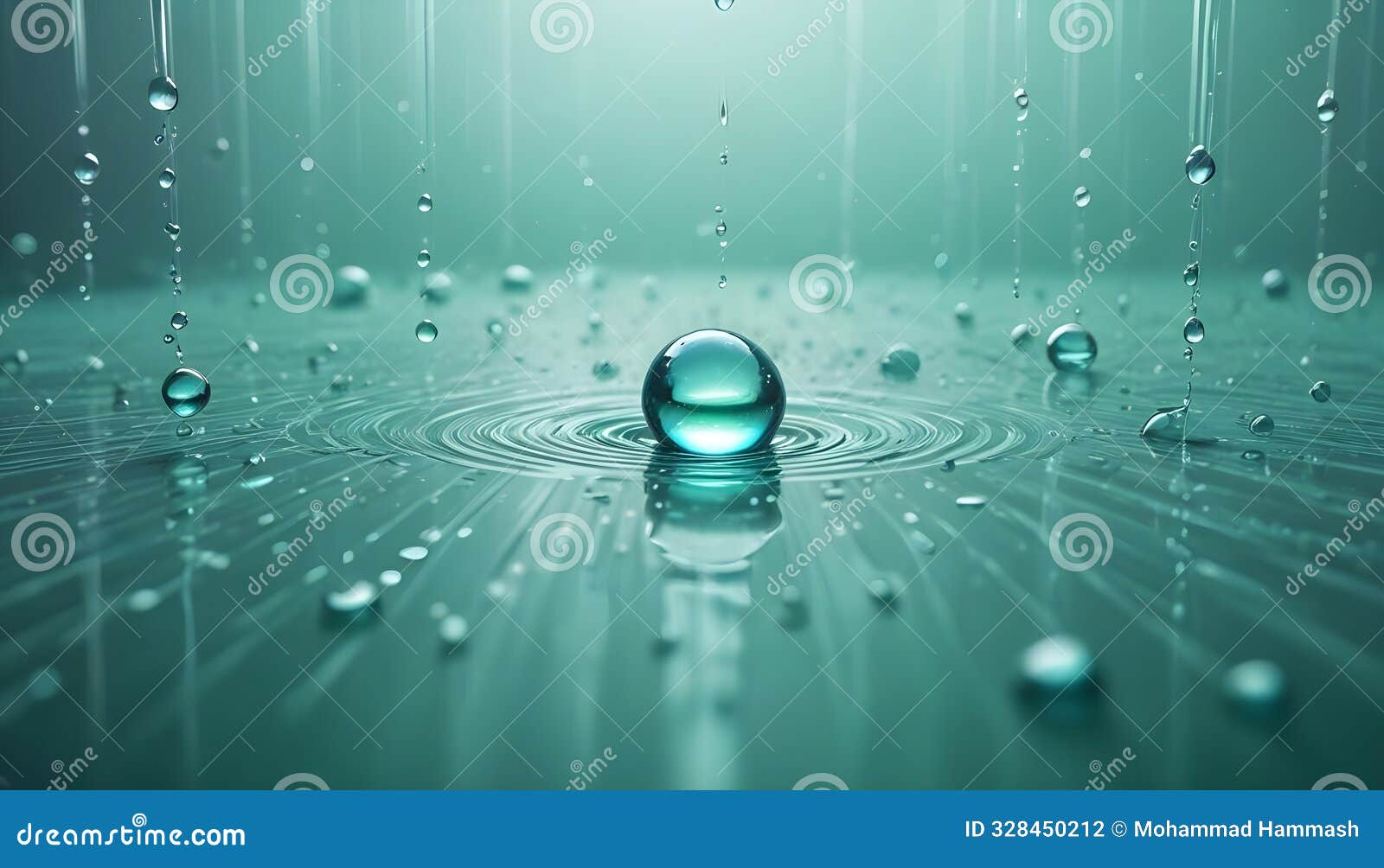 A Single Water Droplet Sits in the Center of a Ripple Pattern on a ...