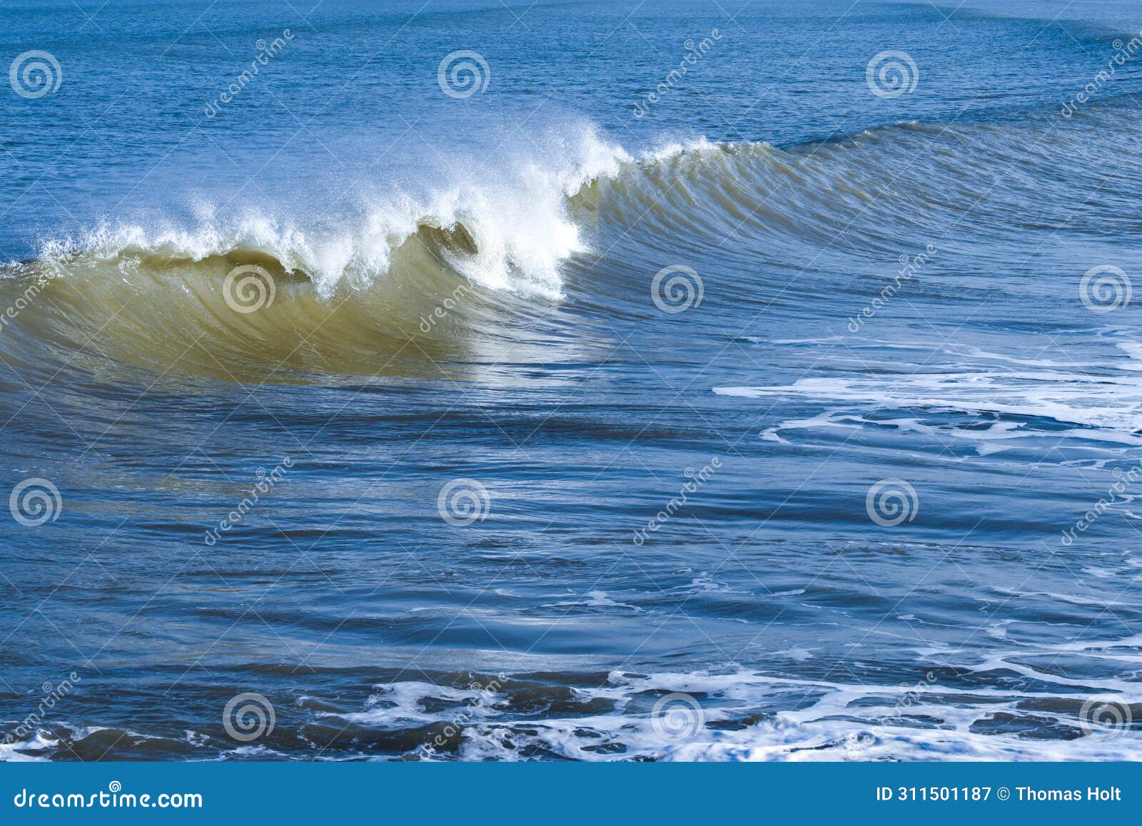 A Single Wave Breaks with White Water in the Ocean Stock Image - Image ...