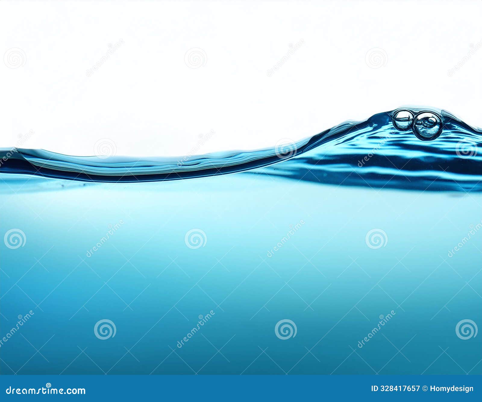 A Single Wave Crests in Clear Blue Water, Two Air Bubbles Suspended at ...