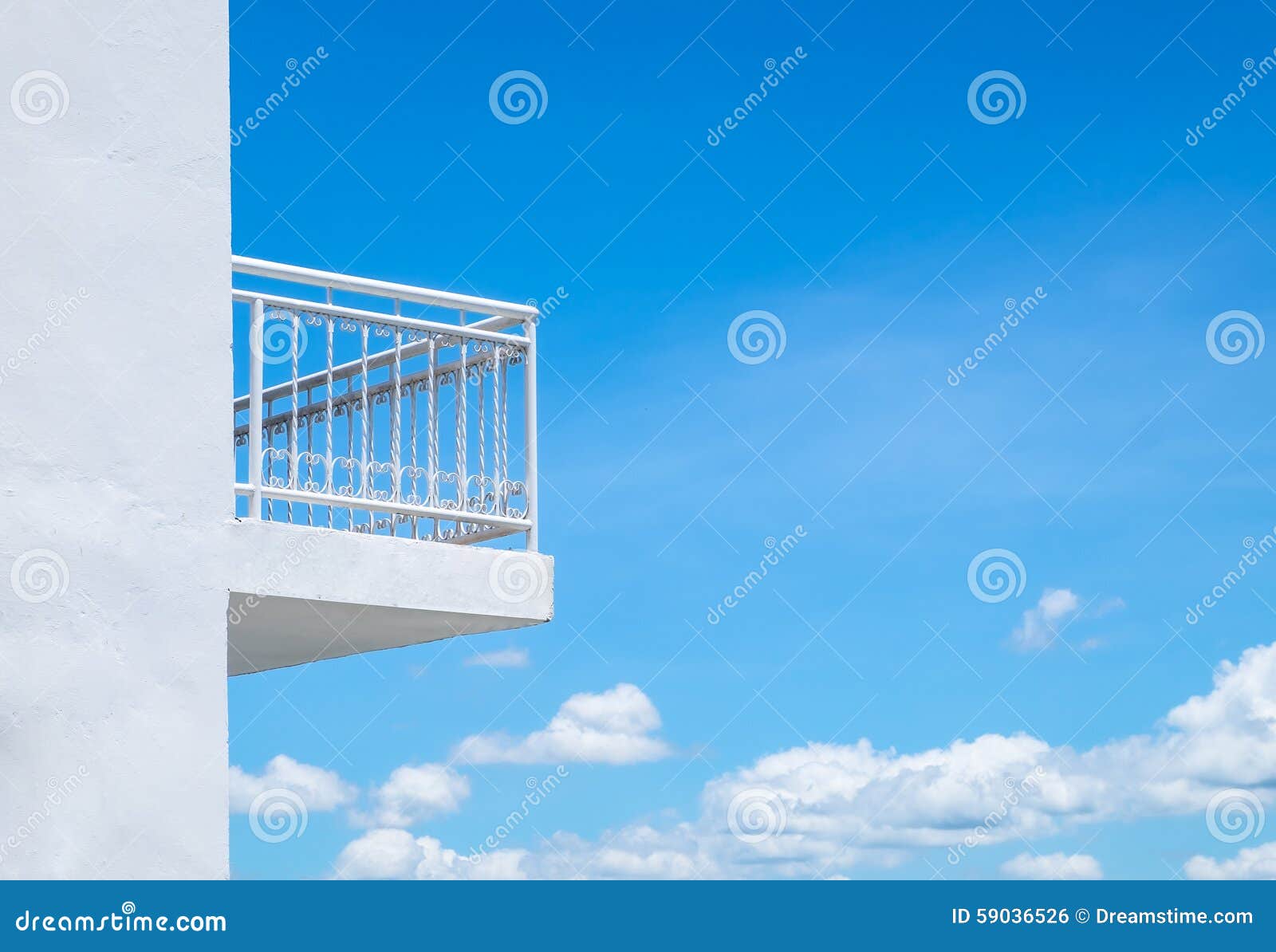 Single White Balcony on Building with Blue Sky and Clouds Stock Photo ...