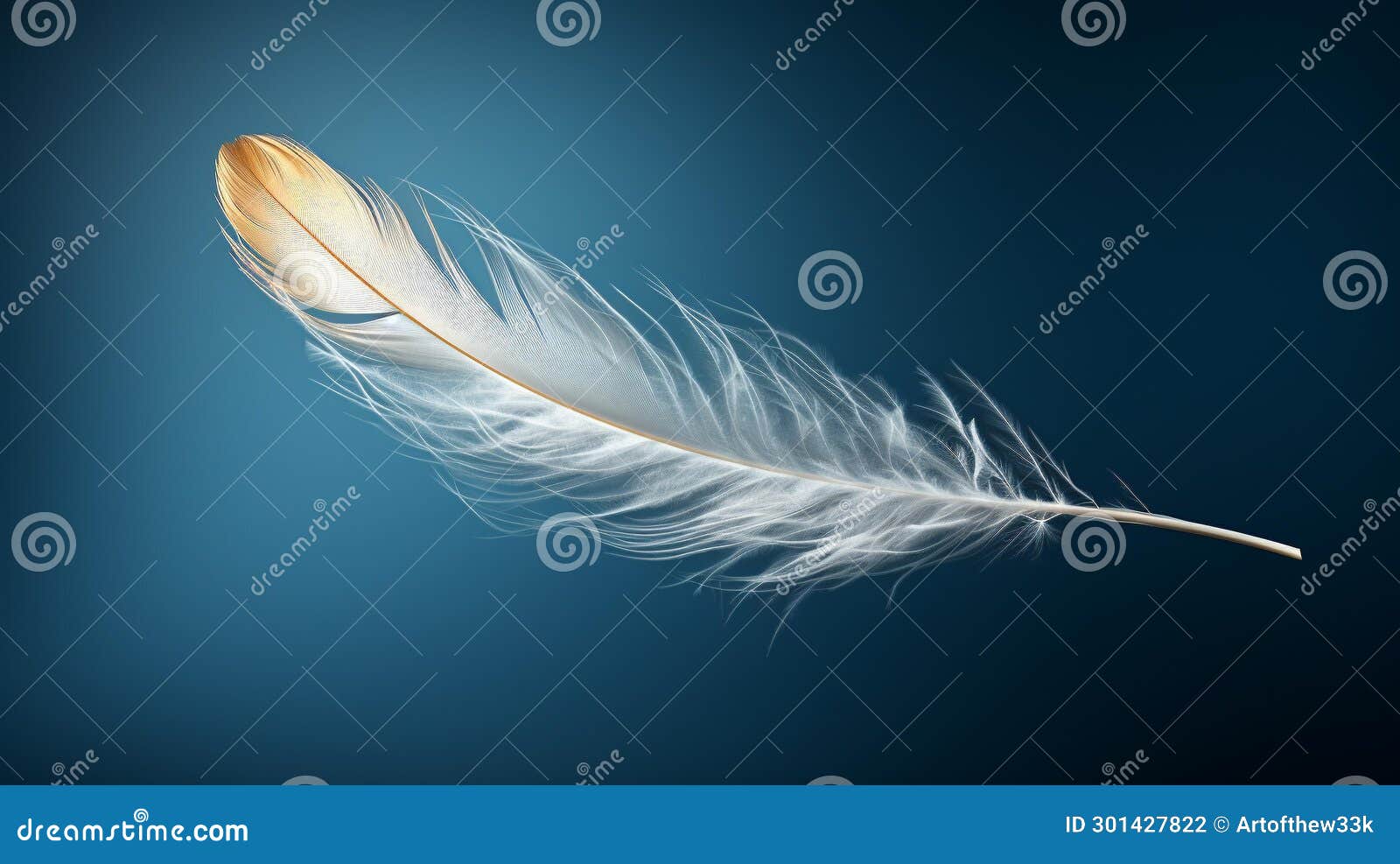 A Single White Feather Floating on a Blue Background. Stock ...