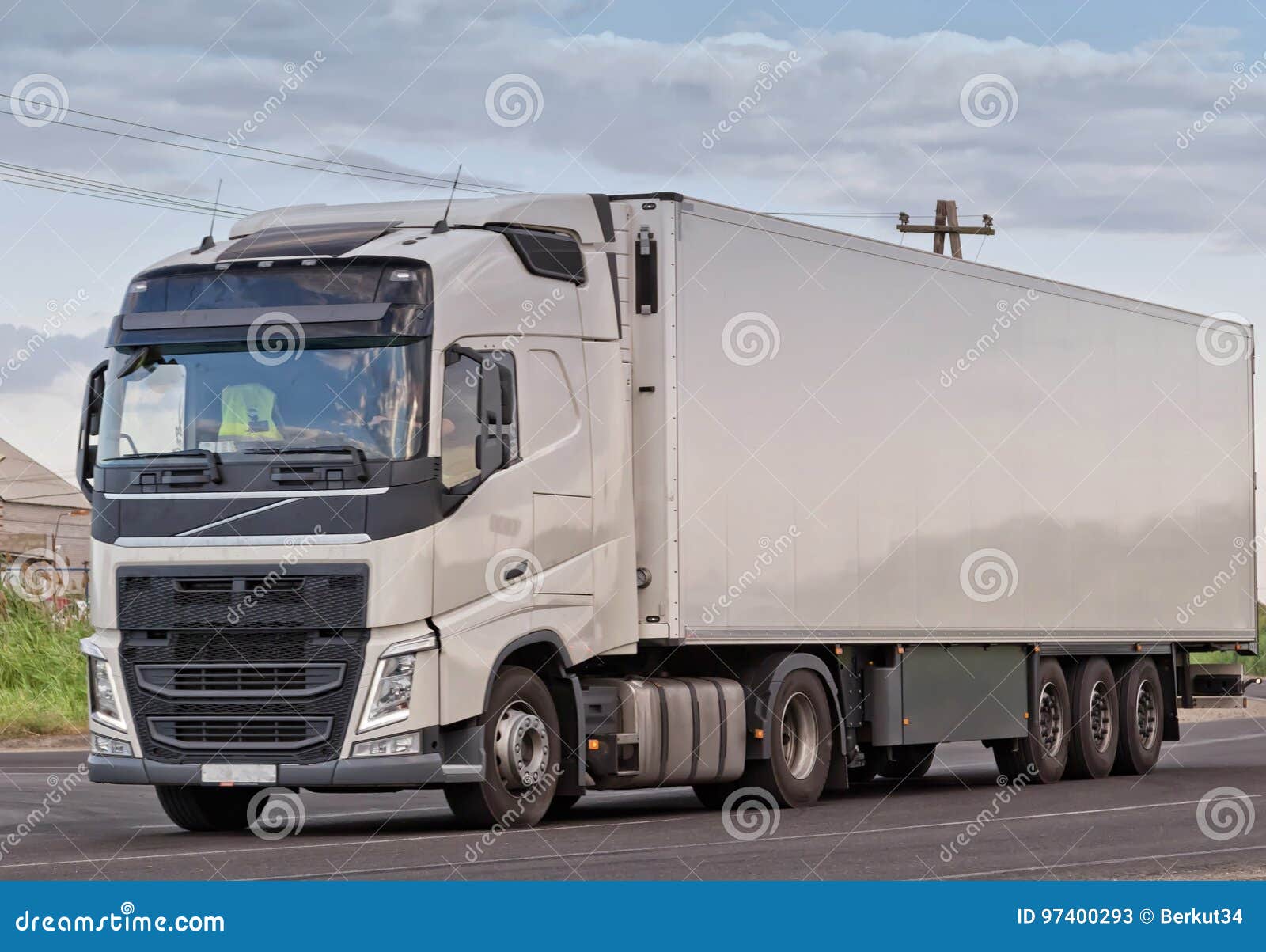 Single White Lorry with White Trailer Over Blue Sky on the Road Stock ...