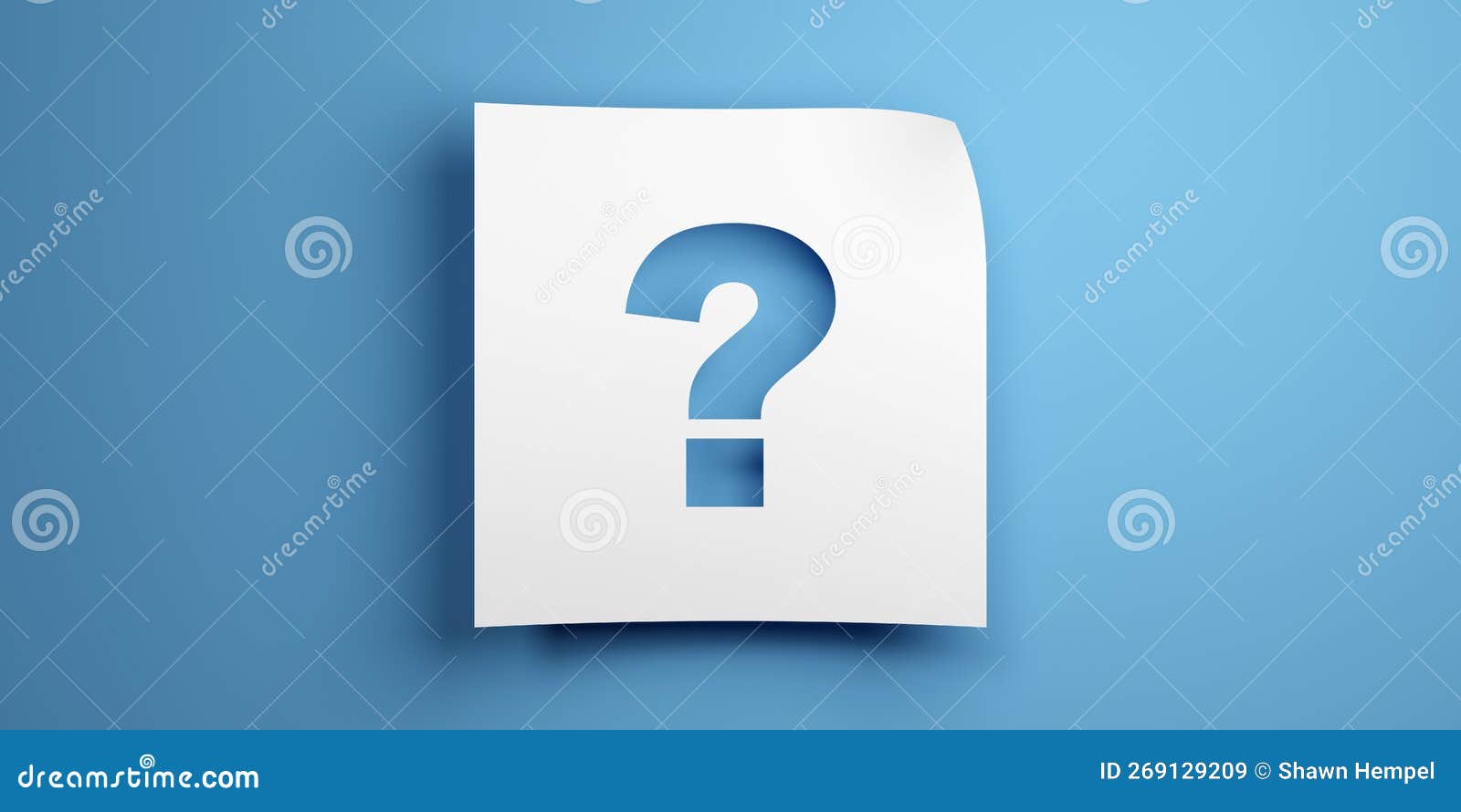Single White Paper Card with Question Mark Cut Out on Blue Background ...