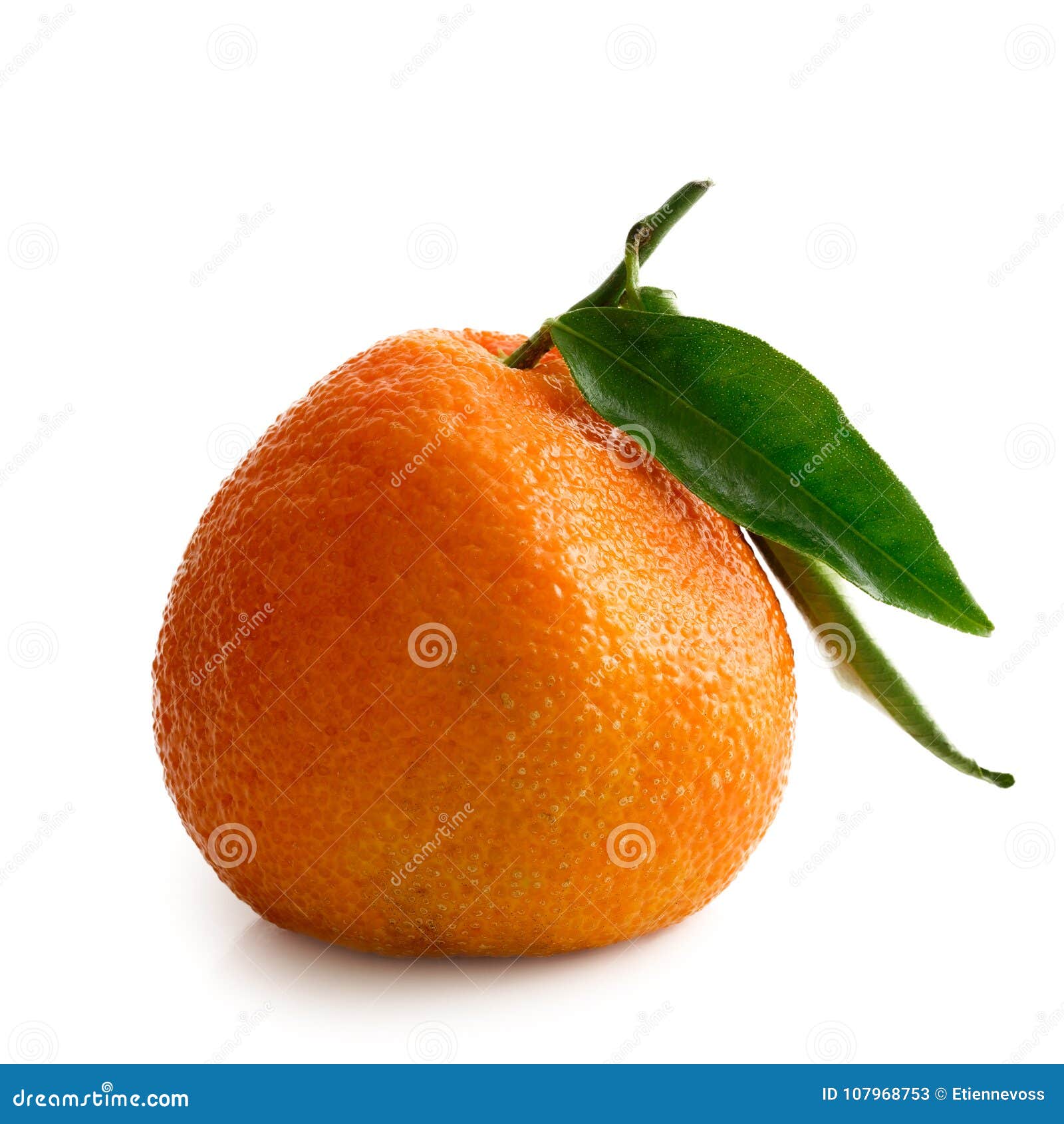 A Single Whole Mandarin with a Stem and Leaves Isolated on White Stock ...