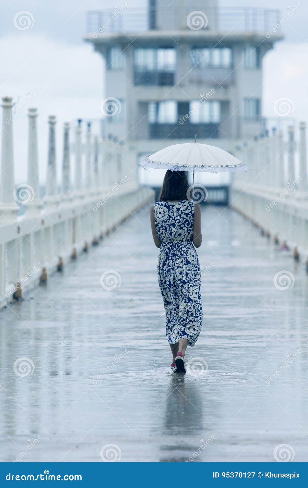 Single Woman Walking on Way with Umbrella and Rain Dropping Stock Image ...
