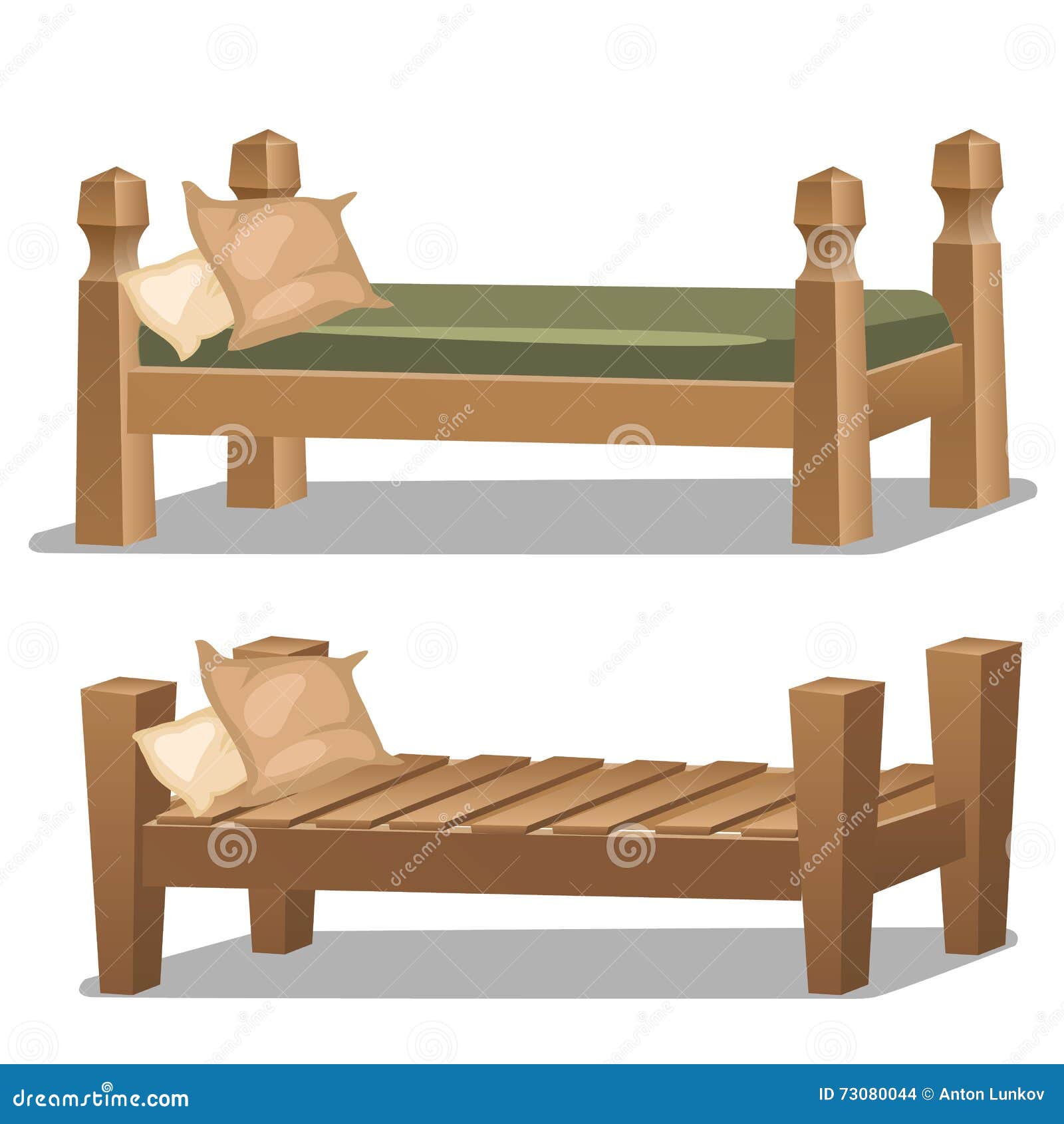 Single Wooden Bed. Interior Items in Cartoon Style Stock Vector ...