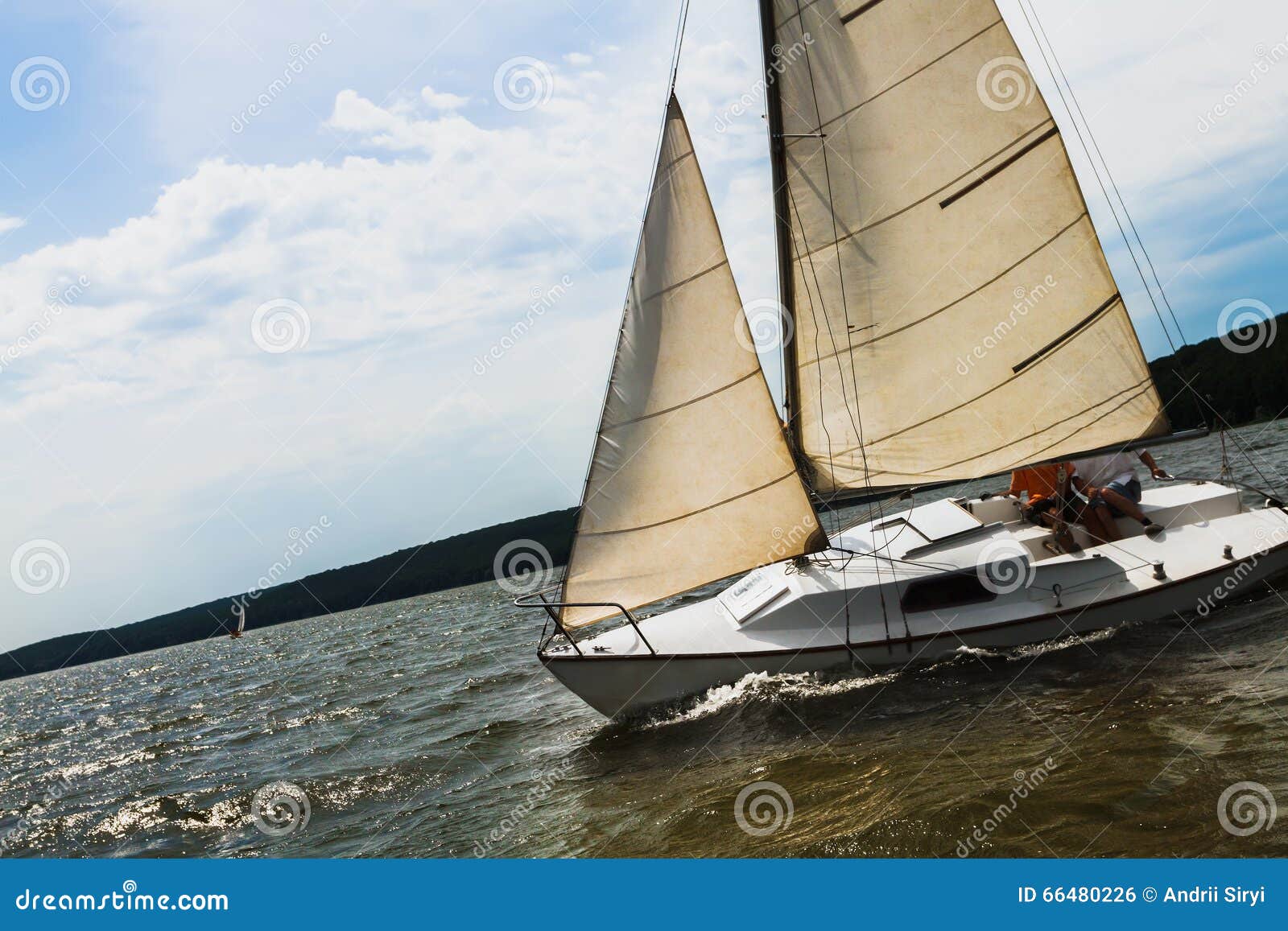 Single Yacht Sailing in the Sea Stock Photo - Image of horizon ...