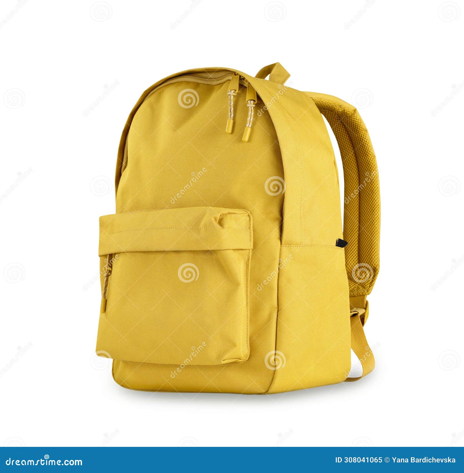 Single Yellow Backpack Isolated with Shadow on White Background ...