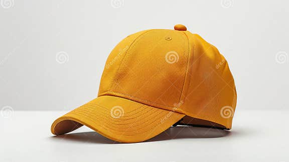 Single Yellow Baseball Cap Lays on a Plain White Surface, Tilted To the ...