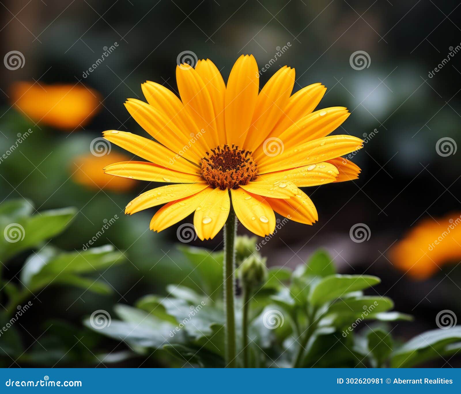 A Single Yellow Flower in the Middle of Some Green Leaves Stock Illustration - Illustration of ...