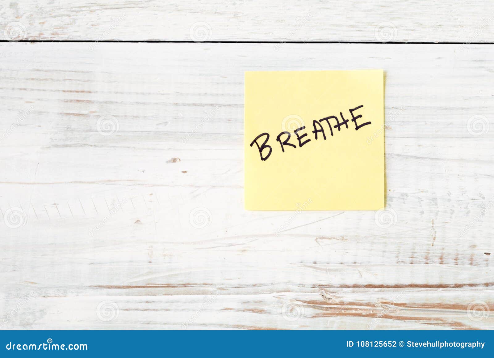 Single Yellow Post it Note with Message Breathe Stock Photo - Image of ...