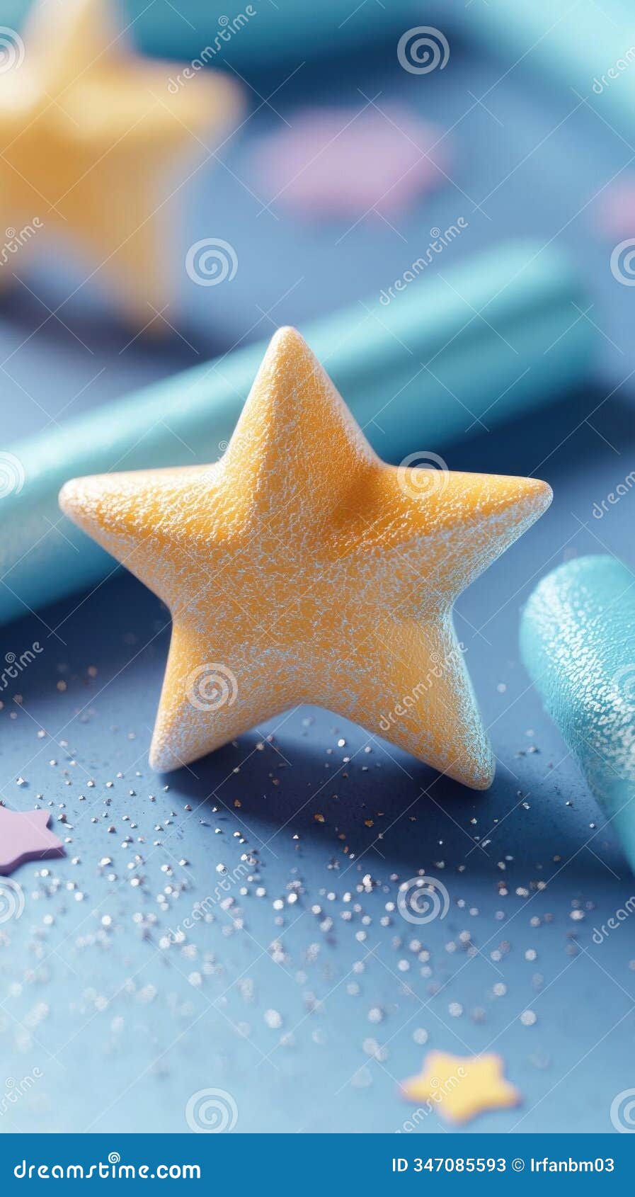 A Single Yellow Star on a Blue Background with Glitter Stock Image ...