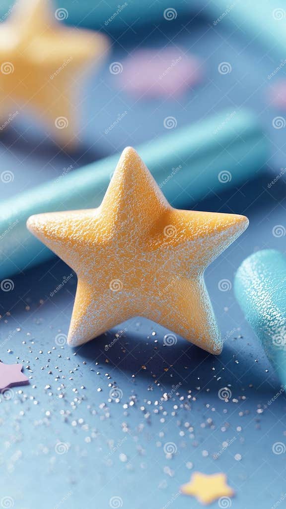 A Single Yellow Star on a Blue Background with Glitter Stock Image ...