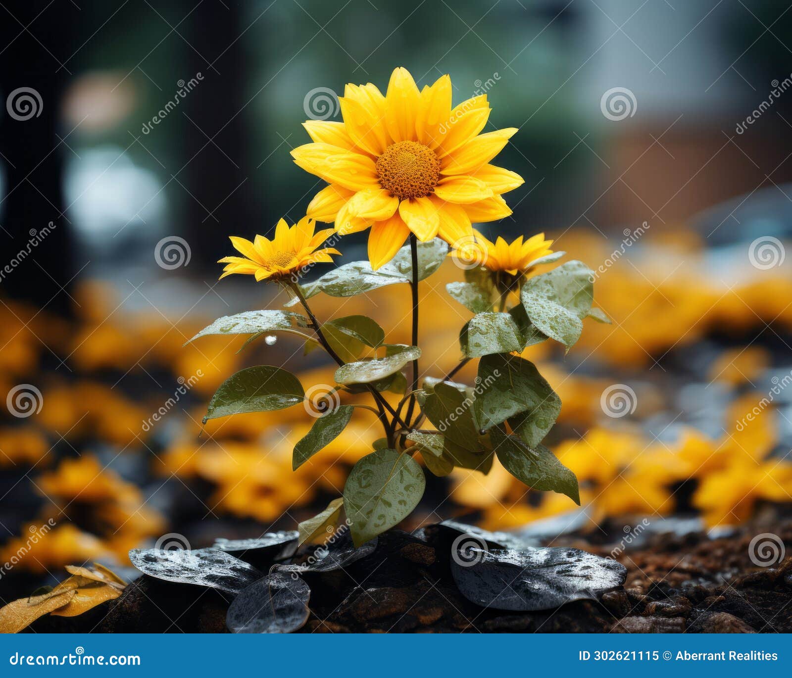A Single Yellow Sunflower is Growing Out of the Ground Stock ...