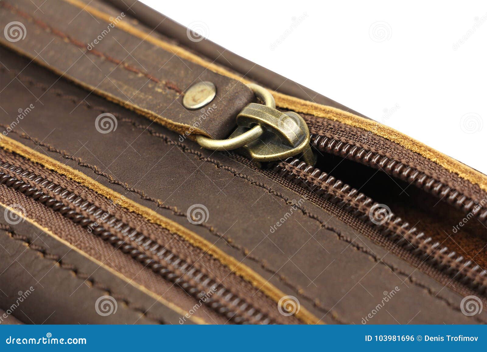 Single Zipper on the Brown Leather Bag Stock Photo - Image of material ...