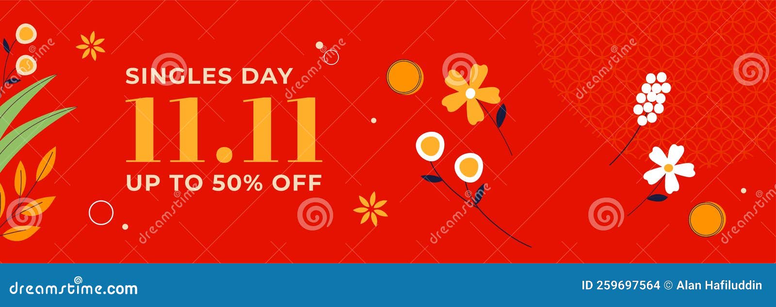 Singles Day Horizontal Banner Template Vector Flat Design Stock Vector ...