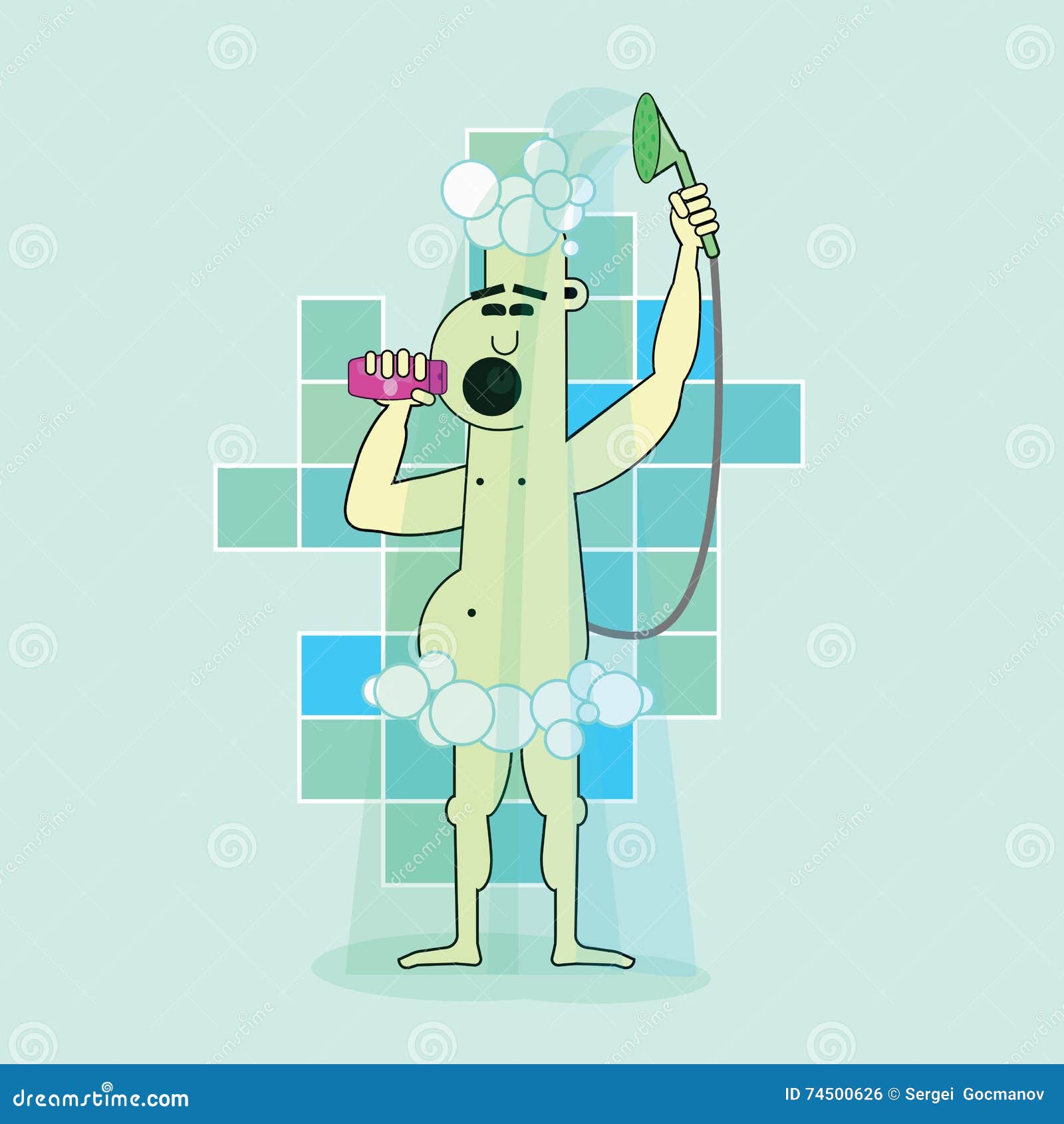 Sings man in the bathroom stock vector. Illustration of happy - 74500626