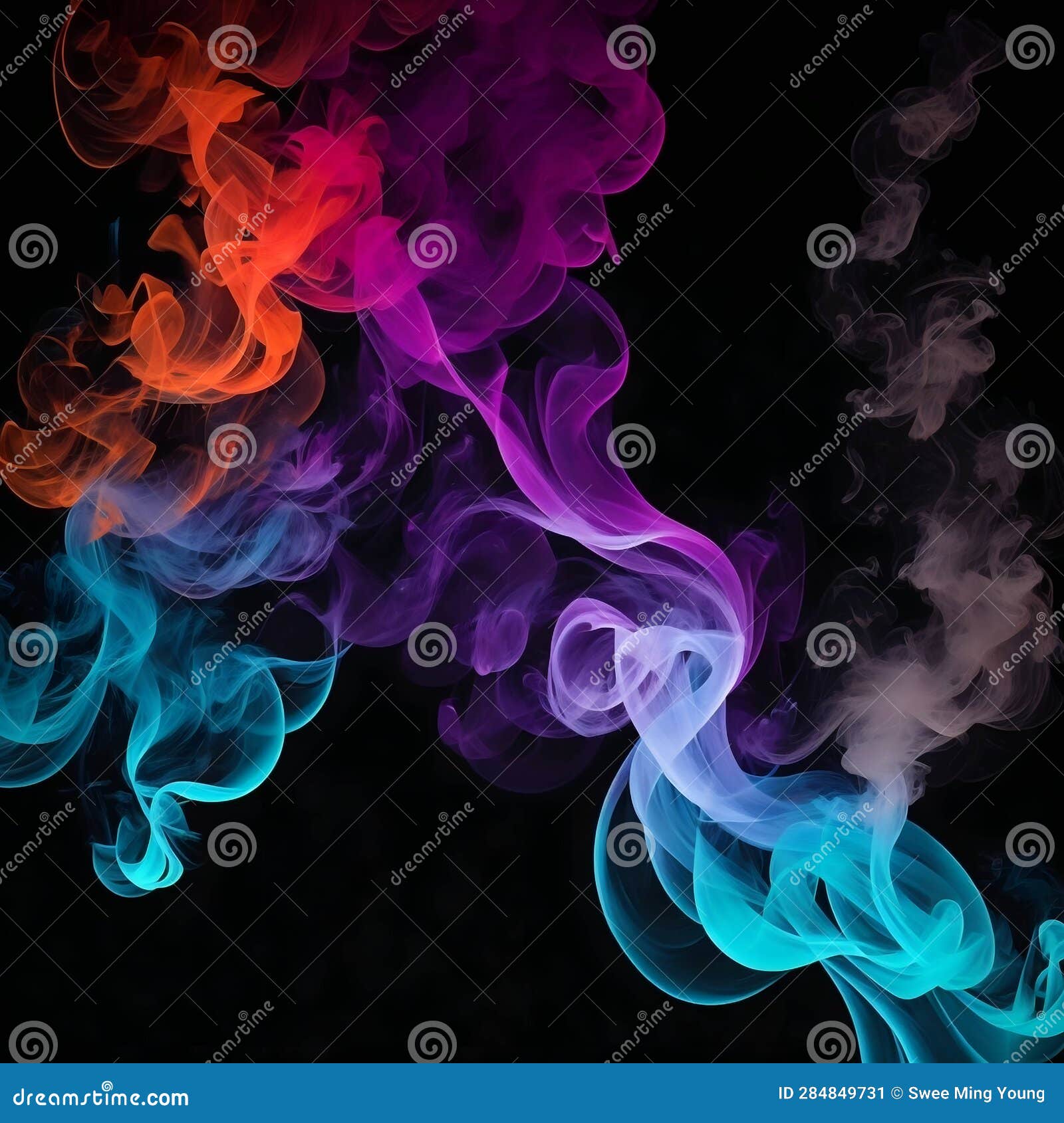 A Singular Intricately Flowing Different Colored Smoke Stream Against Either A Black Or White