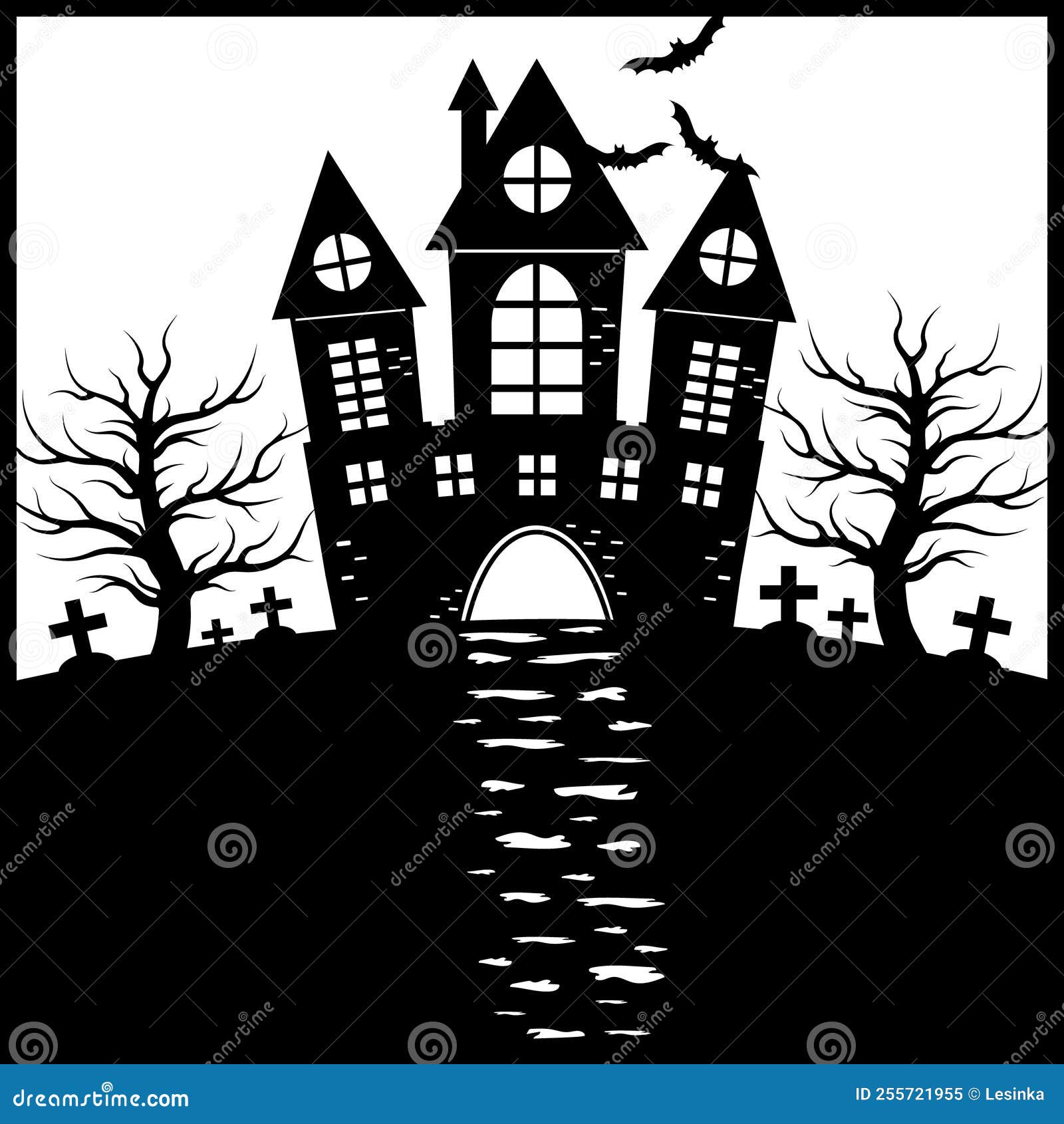 Sinister Castle With Full Moon At Night Vector Illustration On A White ...