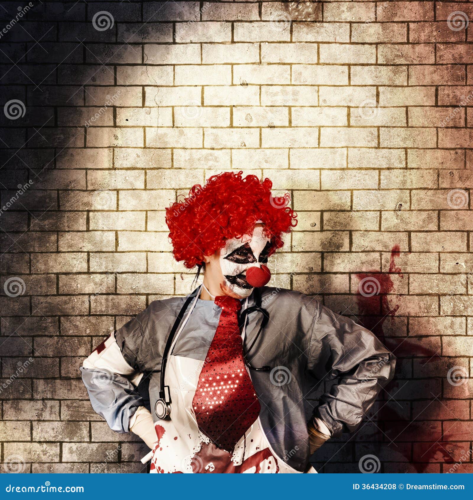 Sinister Gothic Clown Standing on Grunge Brickwall Stock Photo - Image ...