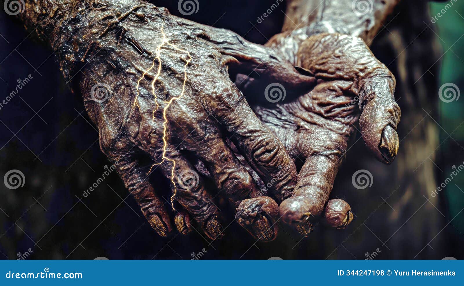 Close-up of a Terrifying Monster S Wrinkled Hooked Hands Illuminated by ...