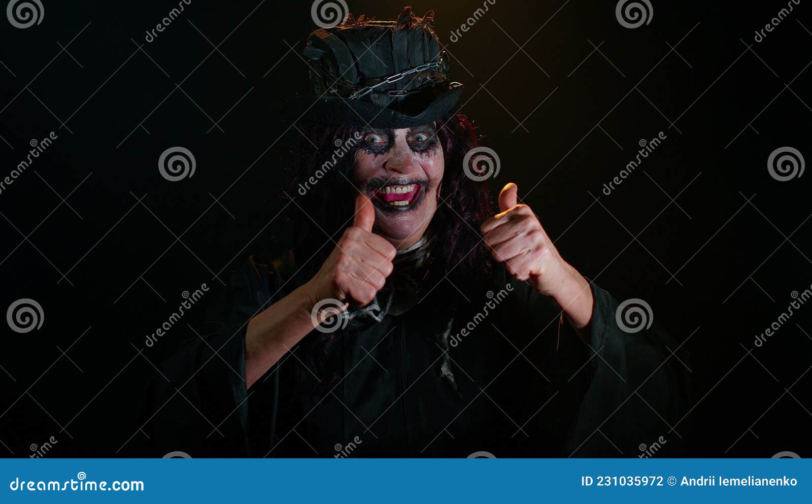 Sinister Mature Woman Grandmother With Halloween Stylish Witch Makeup