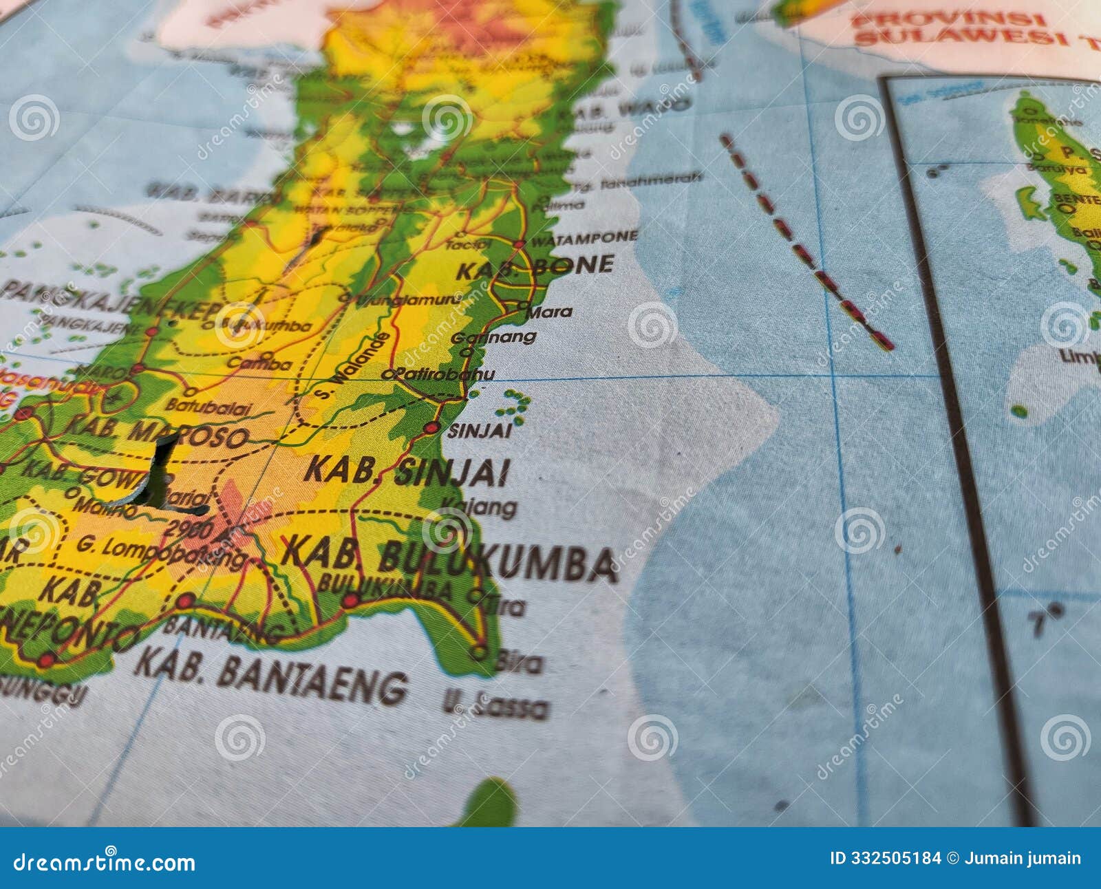 Sinjai Regency Map and Major Cities Around it on Physical Map Stock ...