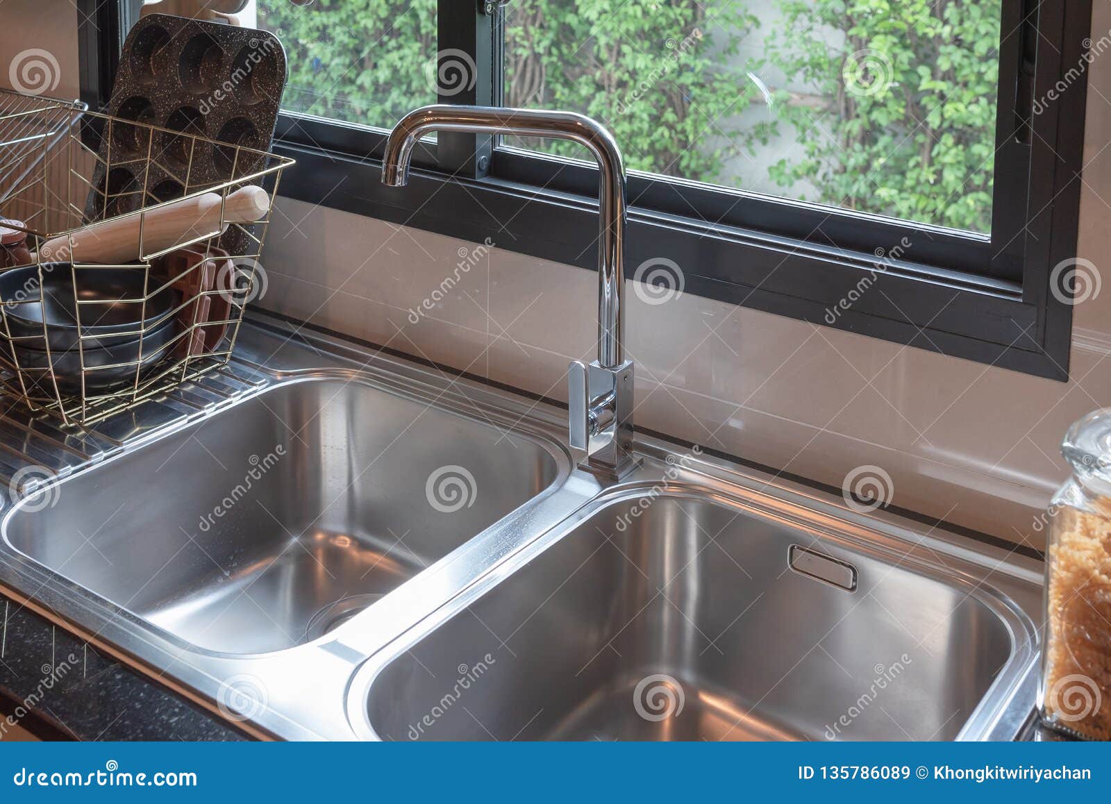 Sink with Faucet in Kitchen Stock Image - Image of vegetable, pantry ...