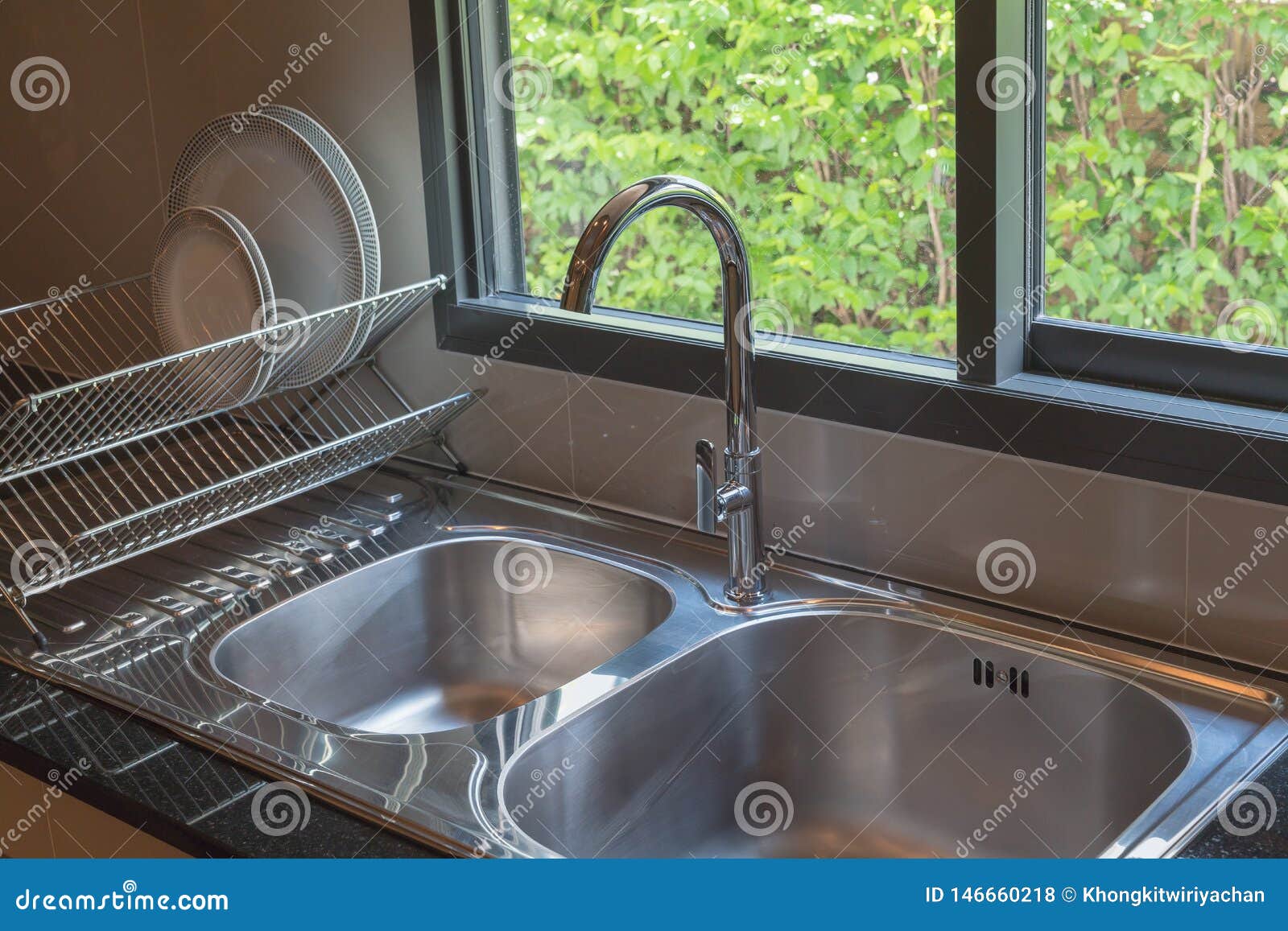 Sink with Faucet in Kitchen Room Stock Photo - Image of decoration ...