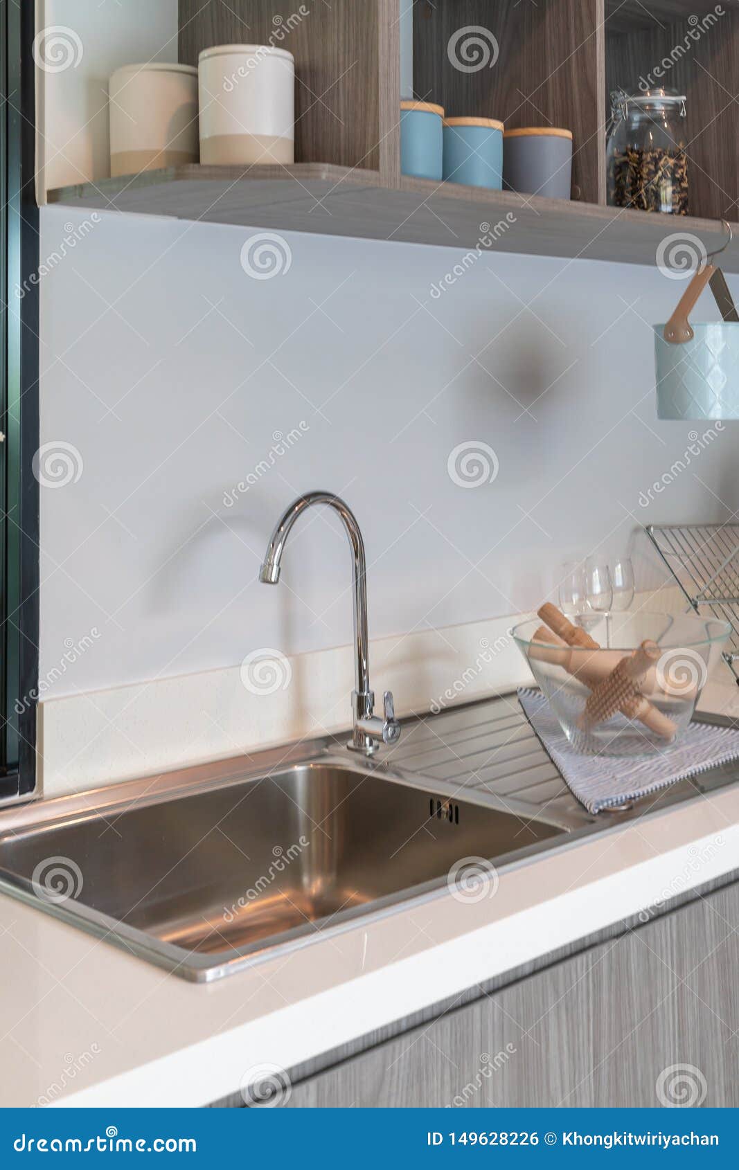 Sink with Faucet in Kitchen Room Stock Photo - Image of residential ...