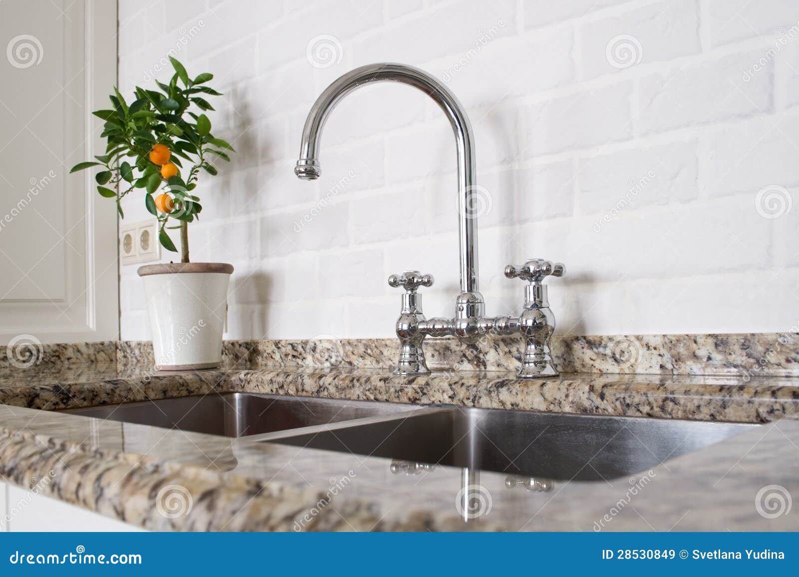 Sink and Mixer Faucet in Kitchen Stock Image - Image of sink, interior ...