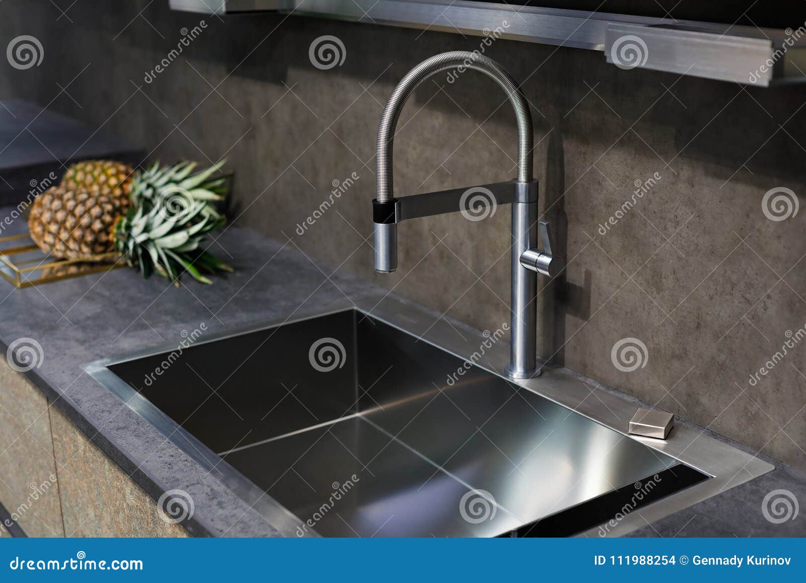 Sink with a Tap on a Kitchen Counter Stock Photo - Image of cooking ...