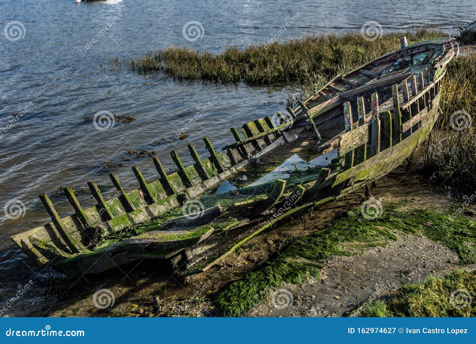 Sinked Old Abandoned Boat in the Water Stock Image - Image of black ...